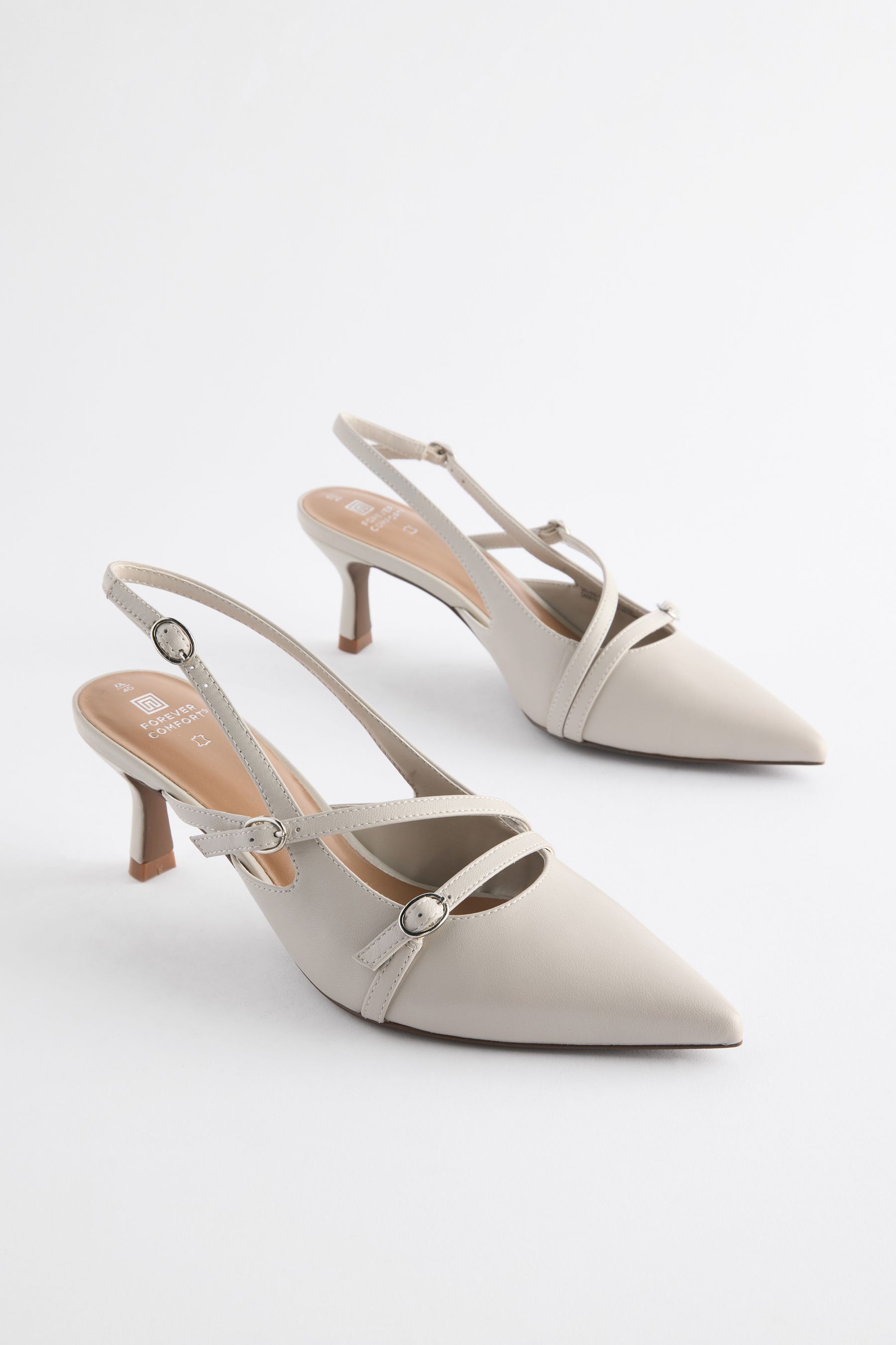 Buy Bone White Forever Comfort® Leather Multi Buckle Slingback Heels ...