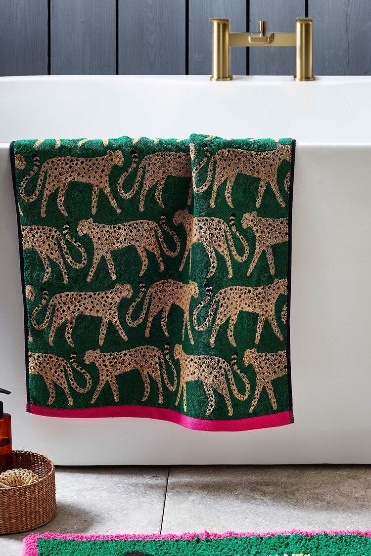 Buy Green 100% Cotton Cheetah Towel from Next Australia