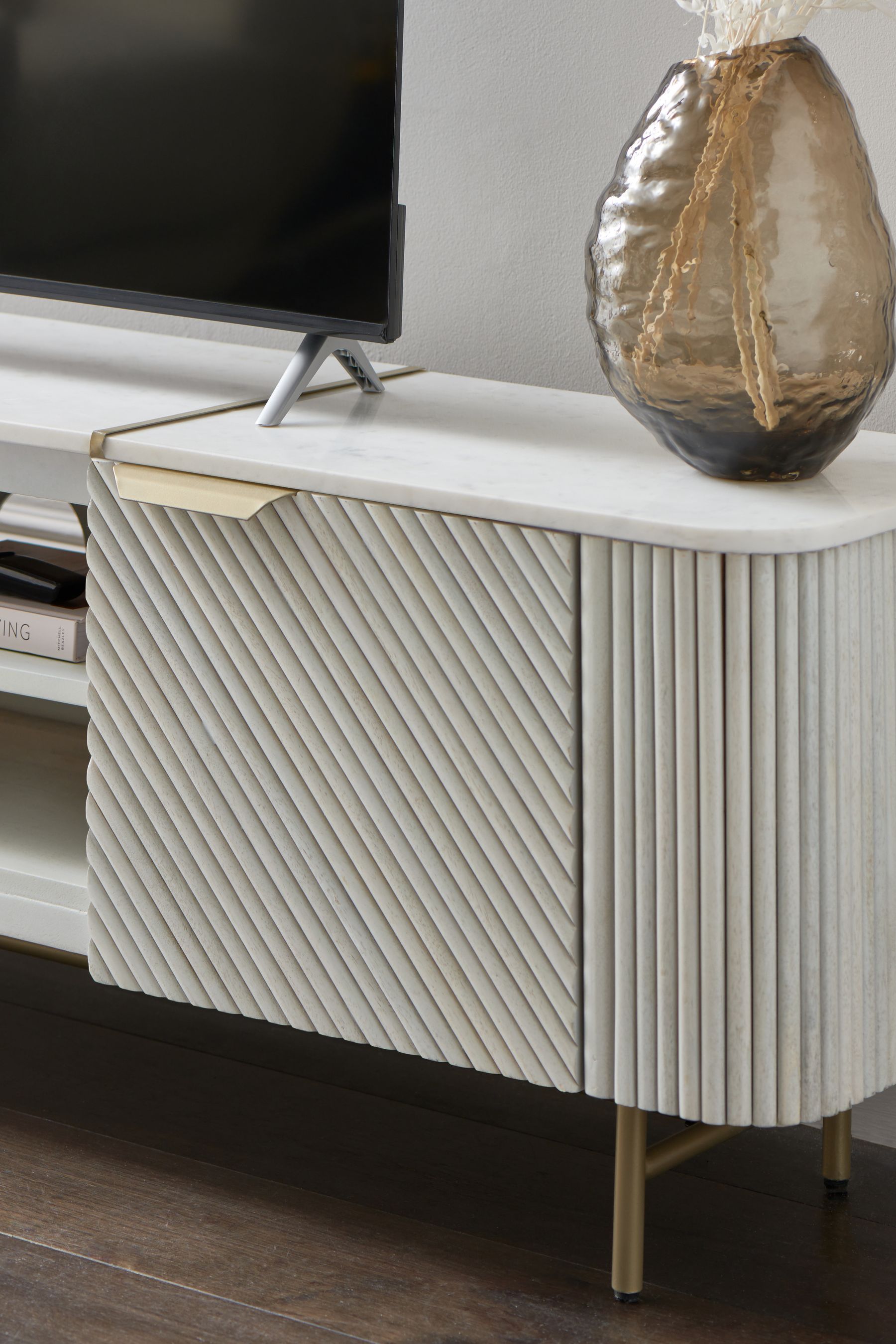 Buy Light Grey Valencia Mango Wood Up to 80 inch TV Unit from the Next ...
