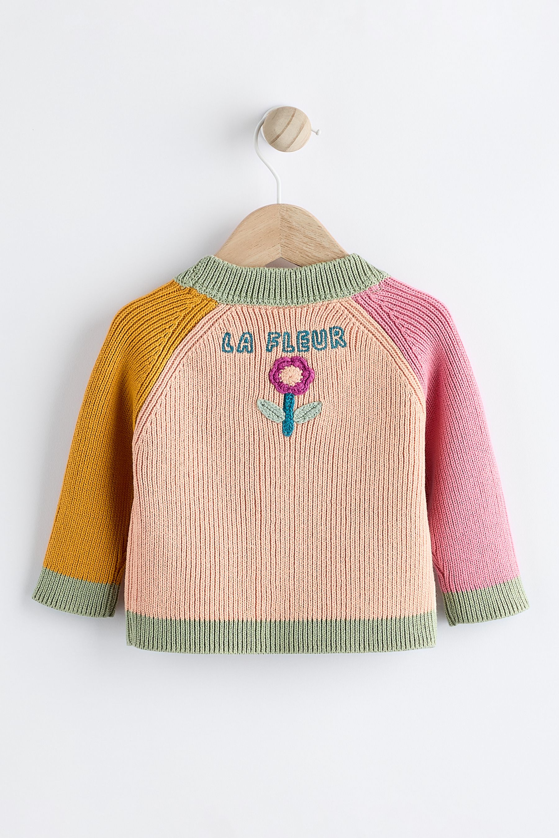Buy Pink/Yellow Colourblock Embroidered Baby Knitted Cardigan (0mths ...