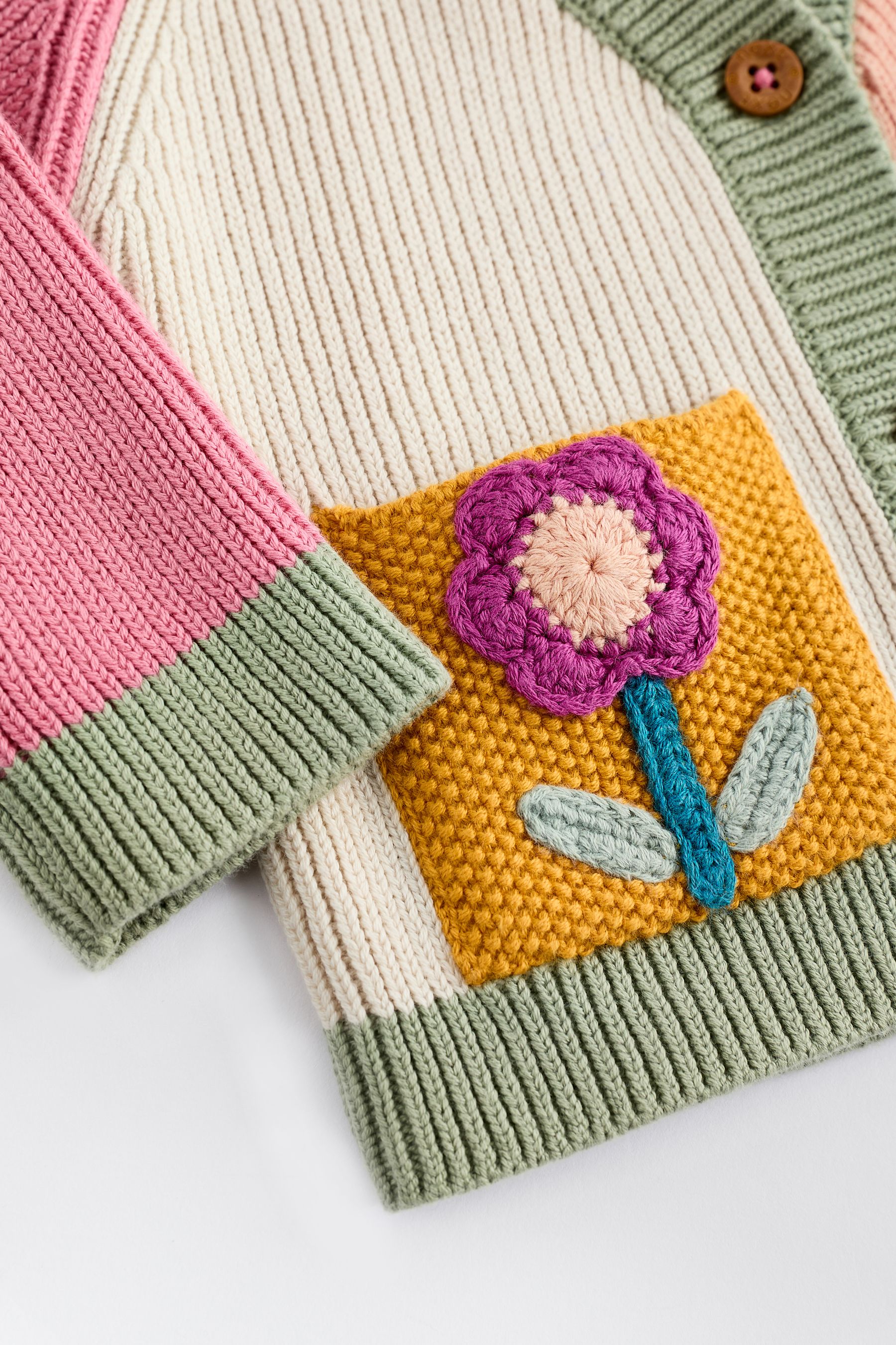 Buy Pink/Yellow Colourblock Embroidered Baby Knitted Cardigan (0mths ...
