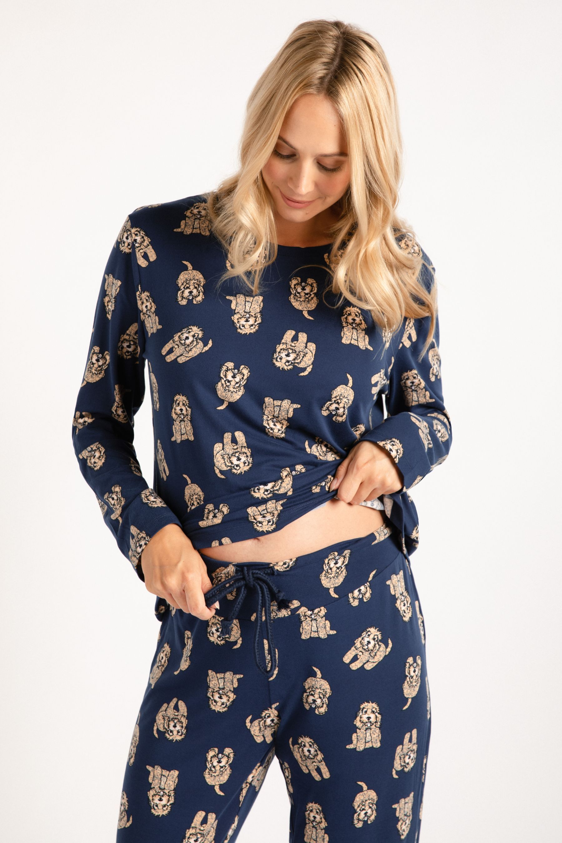 Buy Chelsea Peers Blue Maternity Navy Cockapoo Print Crewneck Long ...
