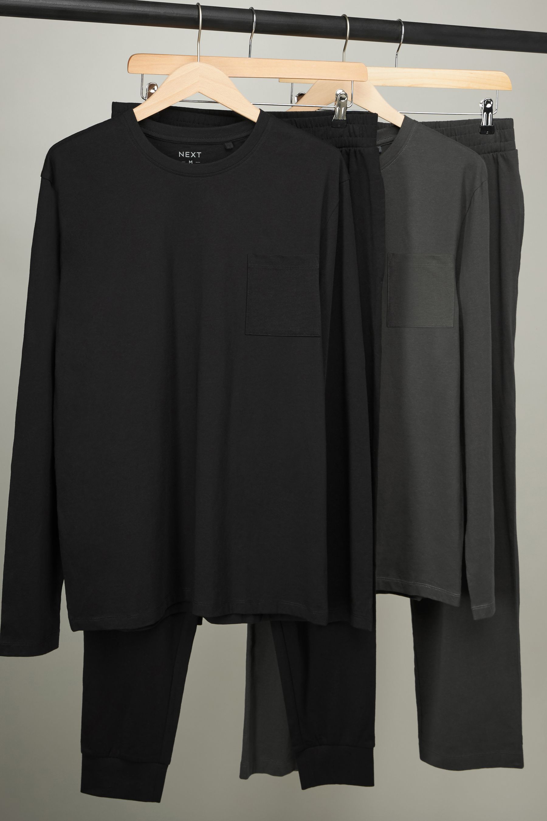 Buy Black/Grey 100% Cotton Long Sleeve Cuffed Pyjamas 2 Pack from Next ...