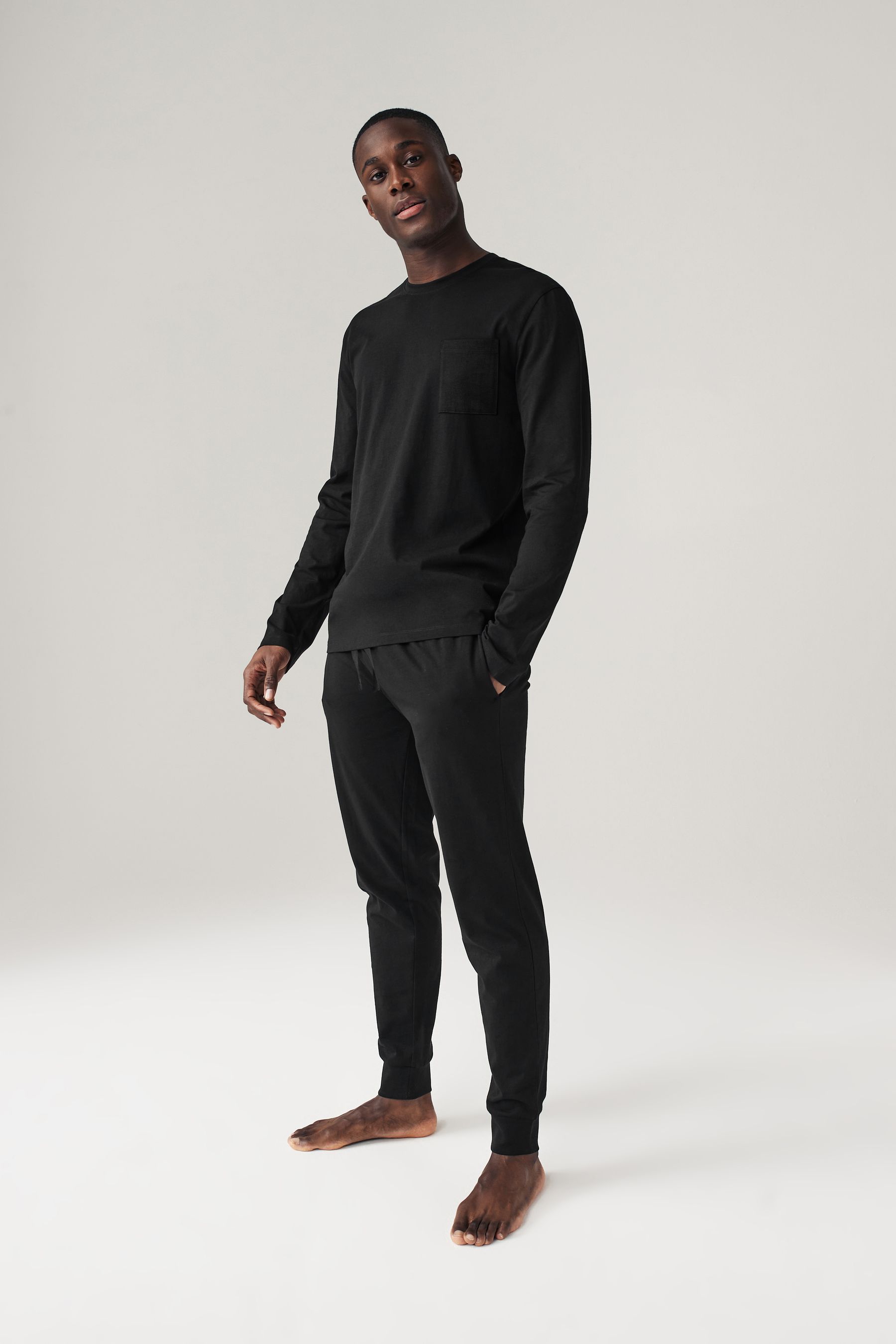 Buy Black/Grey 100% Cotton Long Sleeve Cuffed Pyjamas 2 Pack from Next ...