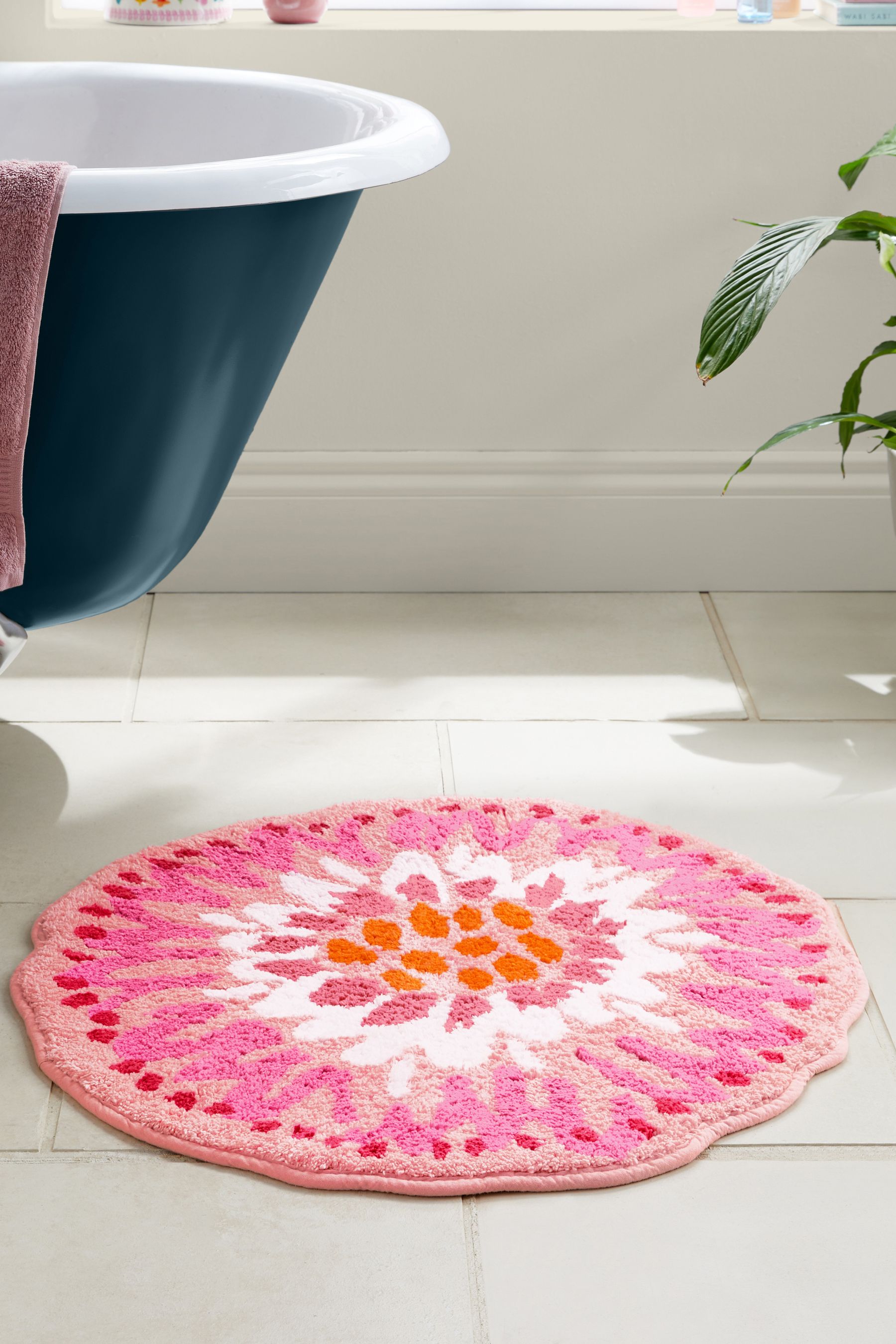 Buy Lucy Tiffney Pink Flower Tufted 100% Cotton Bath Mat from the Next ...