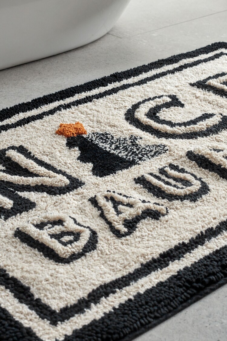Buy Black/White Mono Slogan Christmas 100% Cotton Bath Mat from Next Latvia