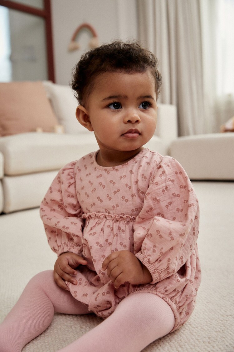 Buy Pink Ditsy Floral Baby Bloomer 100% Cotton Romper with Tights Set ...