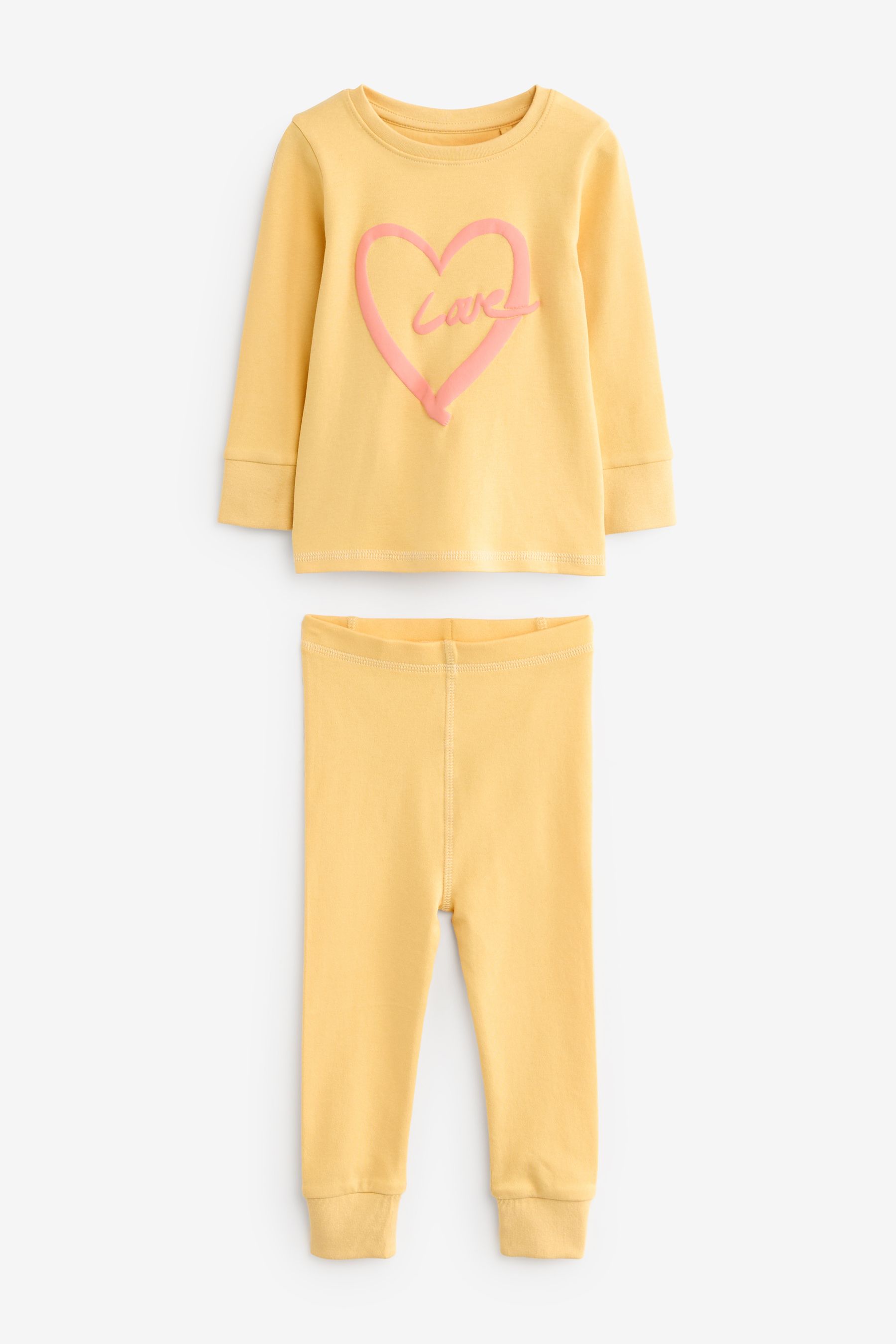 Buy Pink/Yellow Slogan 100% Cotton Printed Snuggle Pyjamas 3 Pack ...