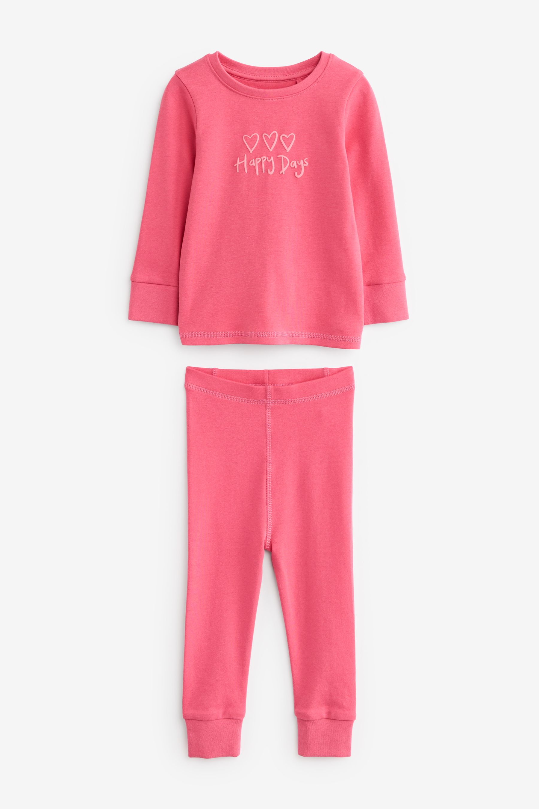 Buy Pink/Yellow Slogan 100% Cotton Printed Snuggle Pyjamas 3 Pack ...