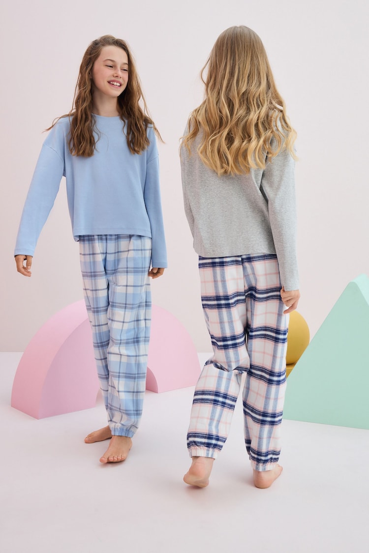 Buy Blue/Grey 2 Pack Woven Check Pyjamas (3-16yrs) from the Next UK ...