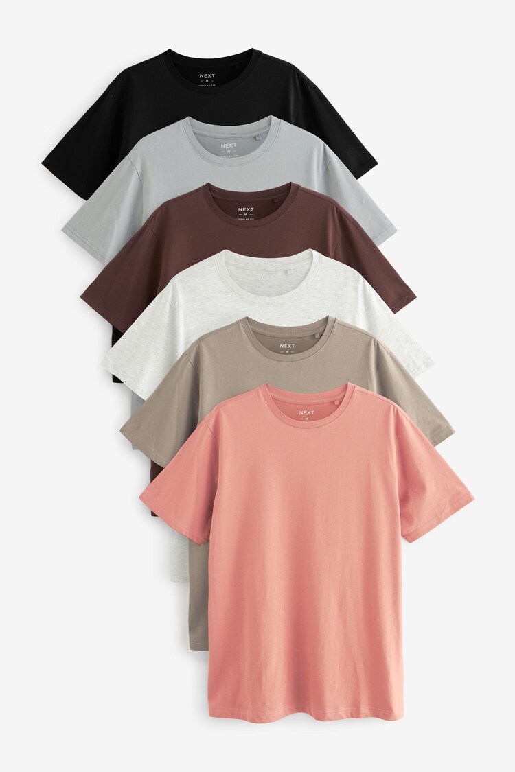Buy Neutrals Colour Mix Regular Fit Essential 100% Cotton T-Shirts 6 ...