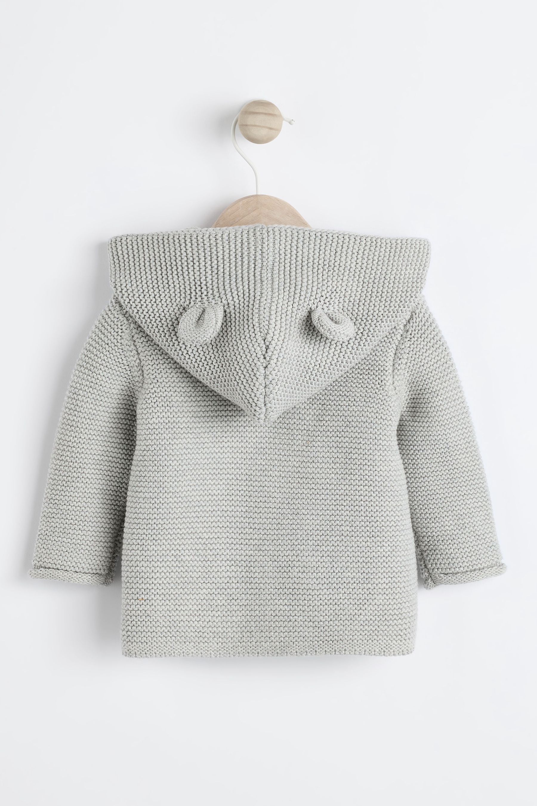 Buy Grey 100% Cotton Knitted Hooded Baby Cardigan from the Next UK ...