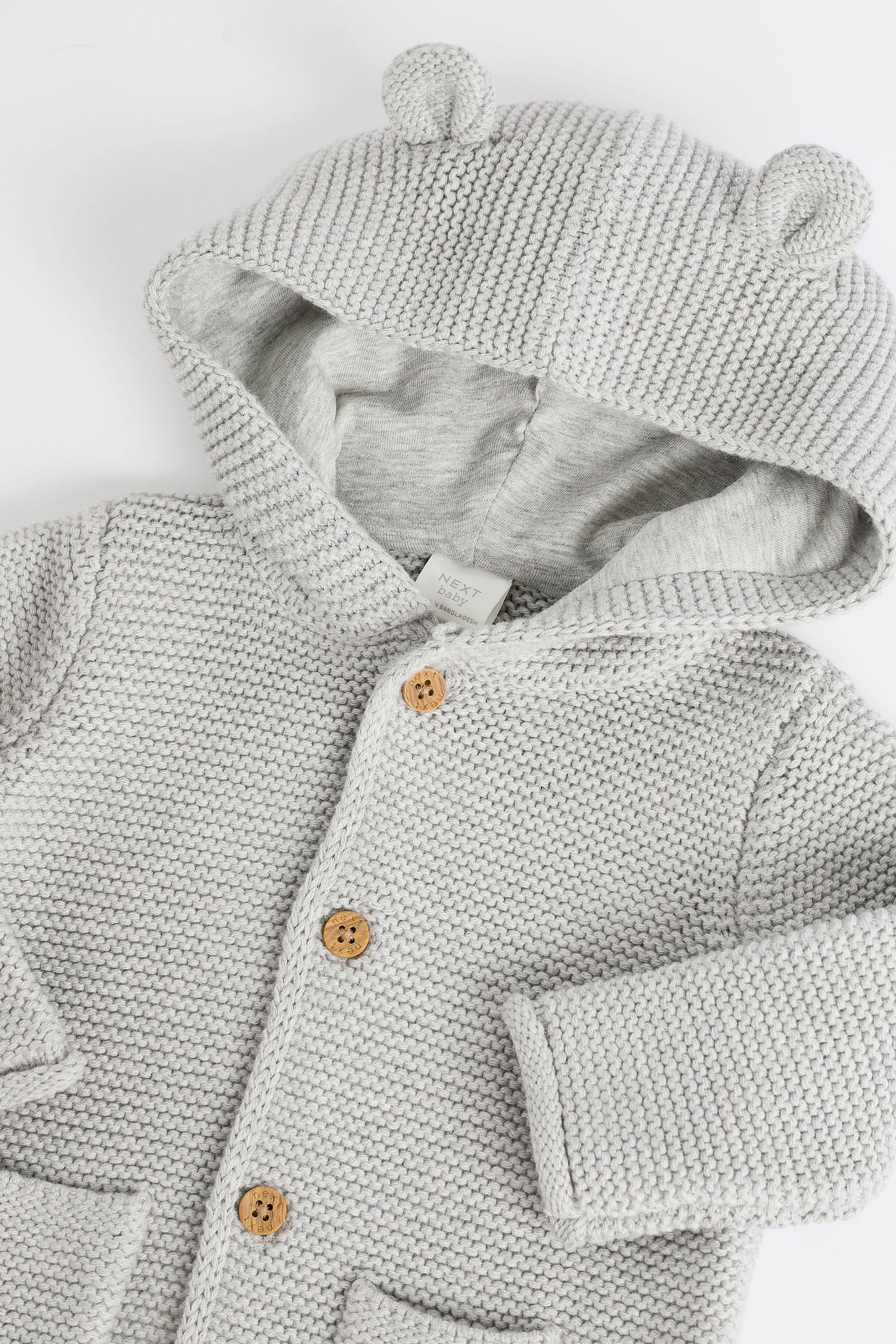 Buy Grey 100% Cotton Knitted Hooded Baby Cardigan from the Next UK ...