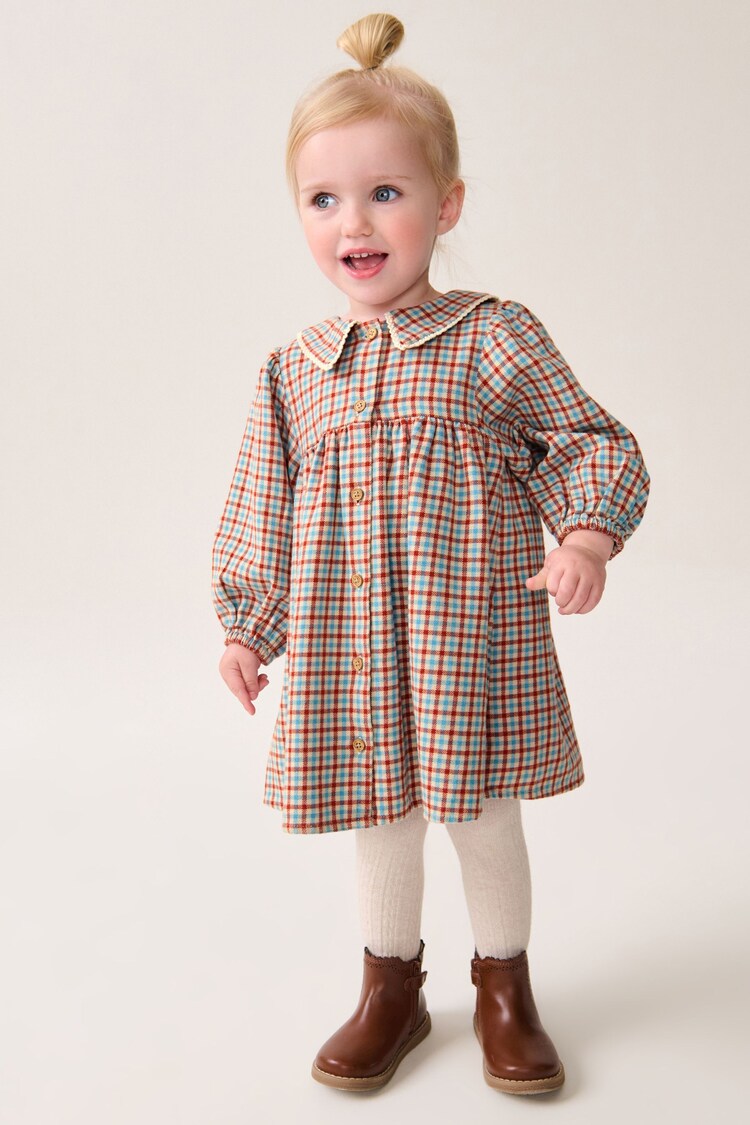 Buy Blue/Ginger Check - 100% Cotton Collar Dress (3mths-8yrs) from Next ...
