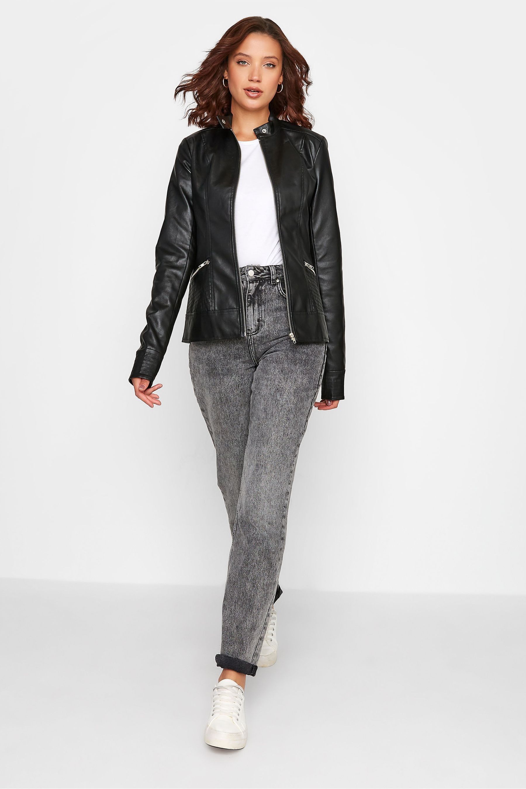 Buy Long Tall Sally Black Faux Leather Funnel Neck Jacket from the Next ...