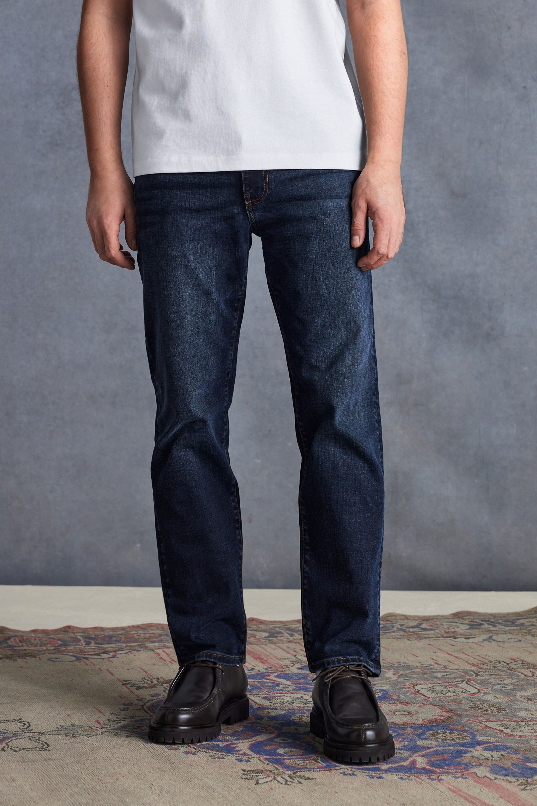 Buy Blue Dark Ink Straight Fit Signature Heavyweight Cotton Jeans from ...