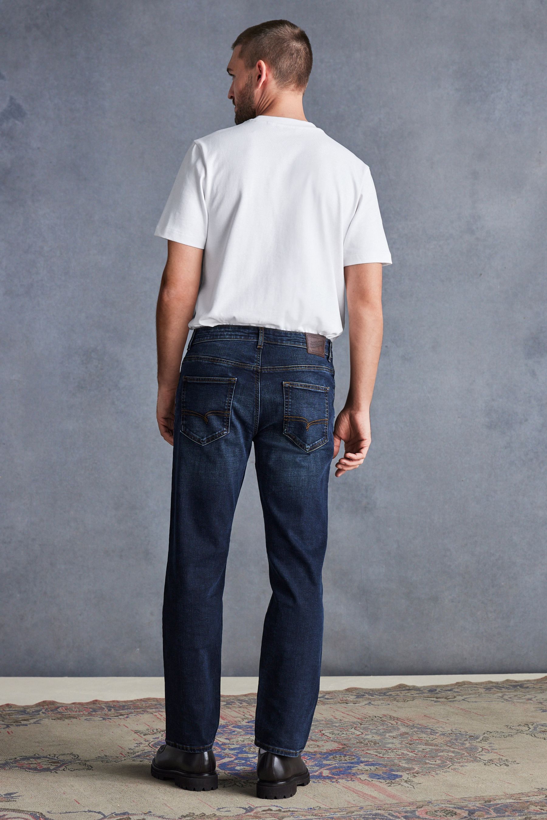 Buy Blue Dark Ink Straight Fit Signature Heavyweight Cotton Jeans from ...