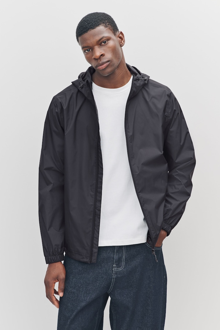 Buy Black Lightweight Waterproof Packable Hooded Jacket from the Next ...