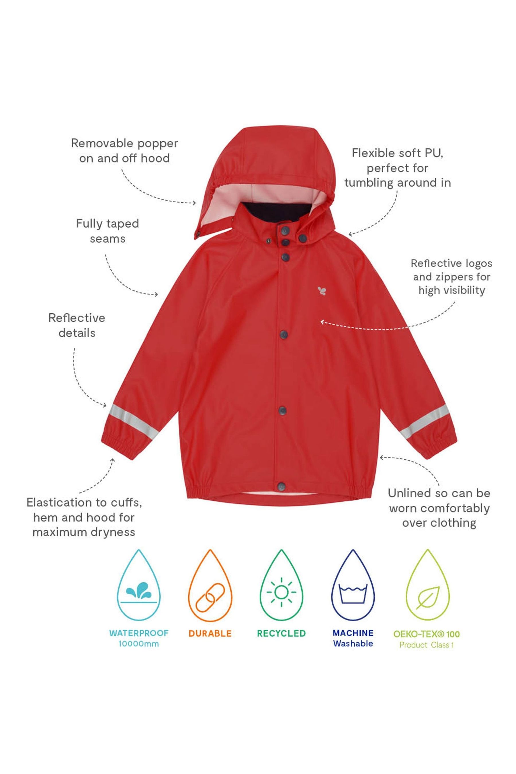 Buy Muddy Puddles Red Recycled Rainy Day Waterproof Jacket from the ...