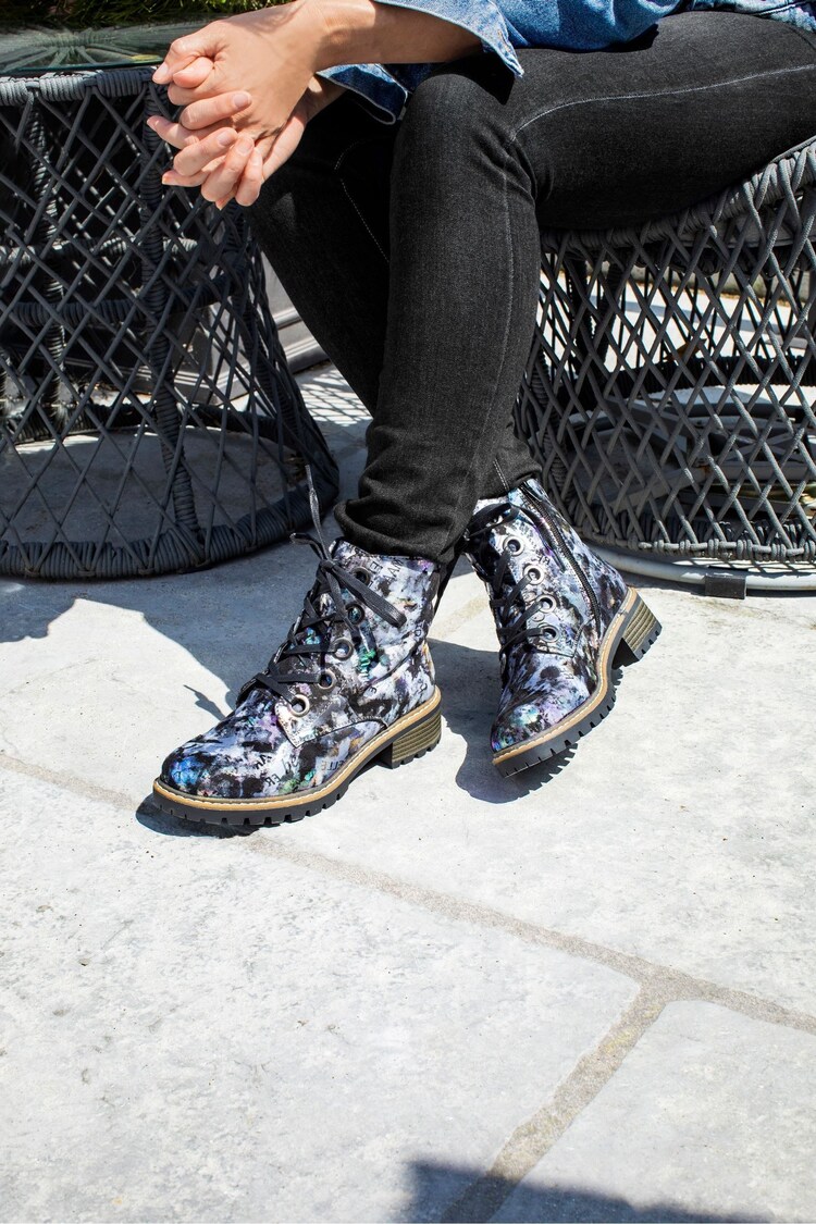 Buy Pavers Black & Silver Pavers Ladies Lace Up Ankle Boots from the ...