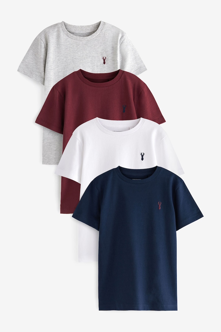 Buy Berry Red/White 100% Cotton Short Sleeve Stag Embroidered T-Shirts ...
