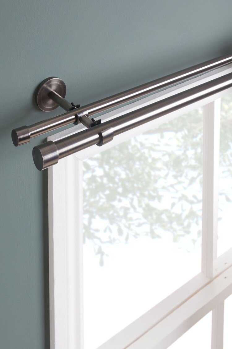 Buy Pewter Grey Extendable Double Curtain & Voile Pole Kit from the ...