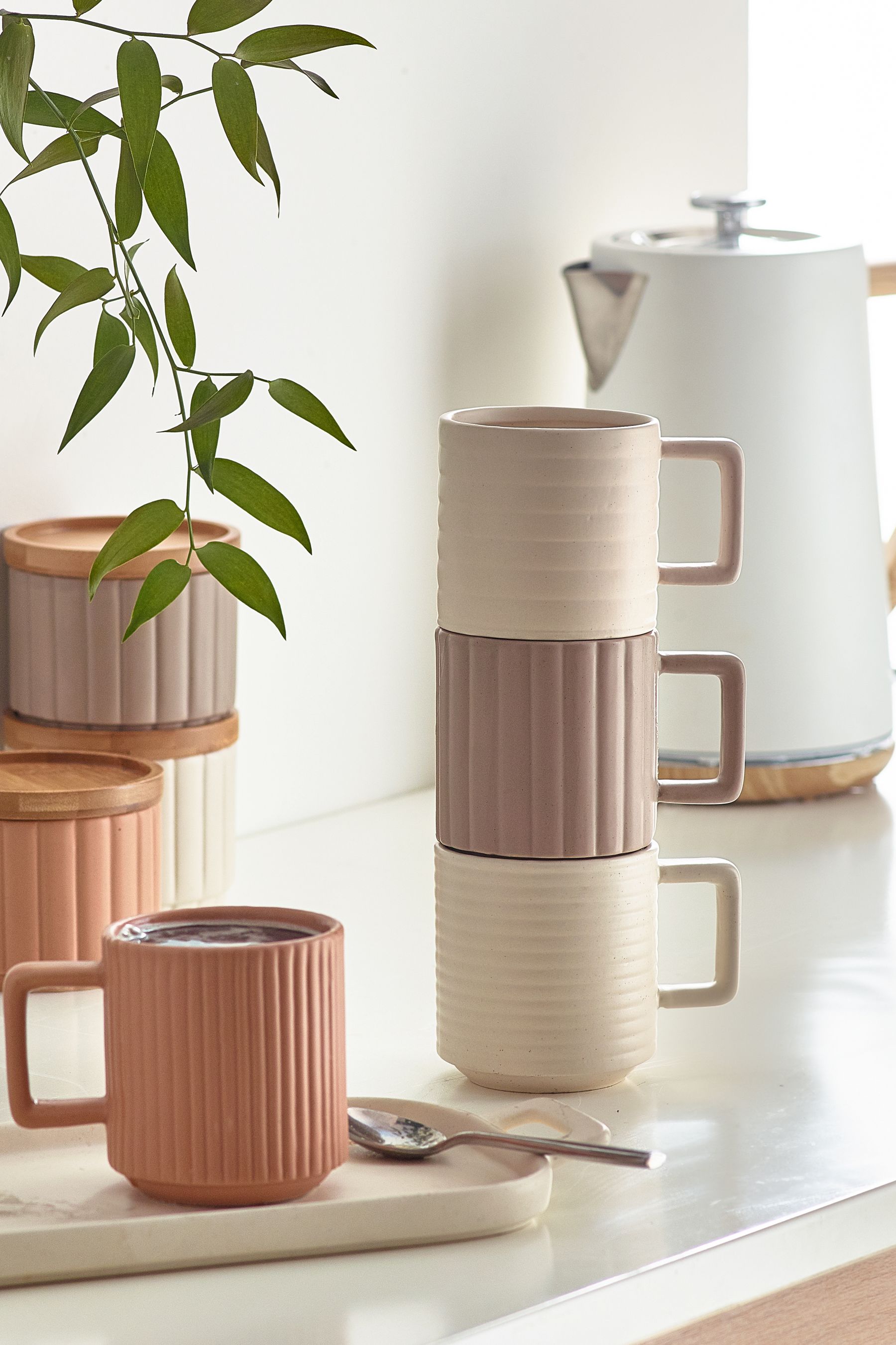 Buy Set of 4 Natural Hayden Textured Stacking Mugs from the Next UK ...