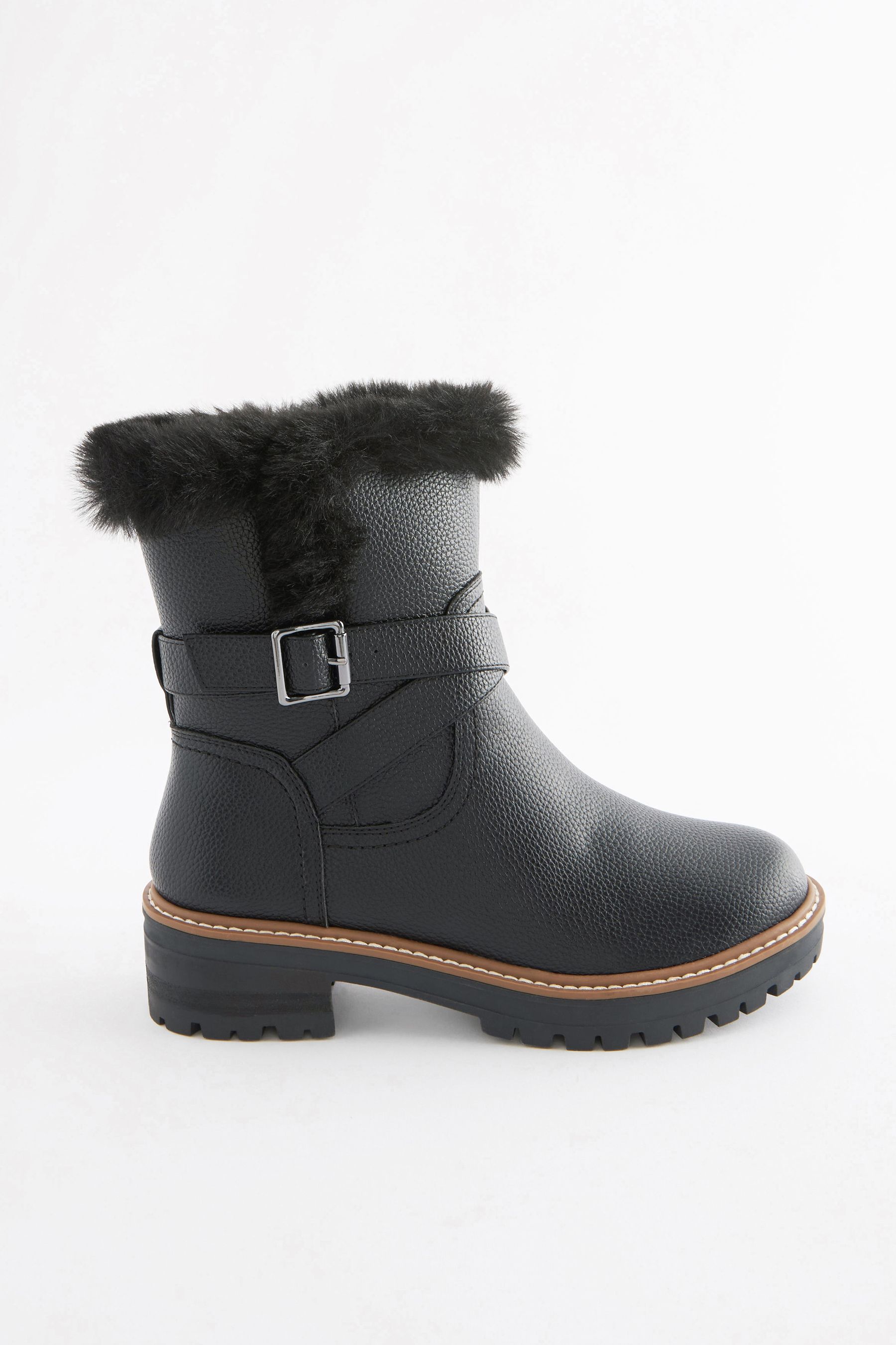 Buy Black Forever Comfort® Faux Fur Lined Buckle Detail Boots from the ...