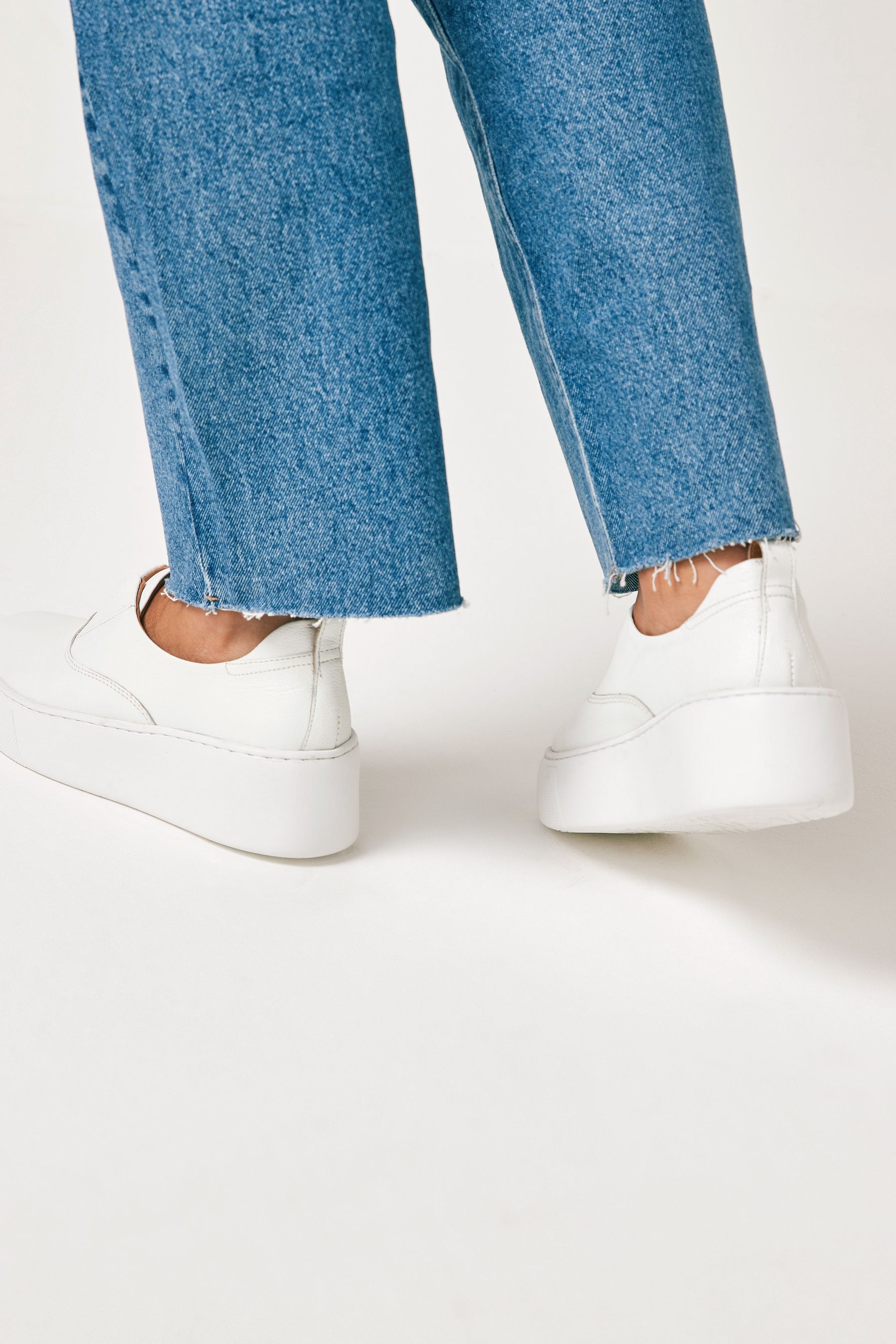 Buy White Slip On Signature Forever Comfort® Leather Chunky Wedge ...