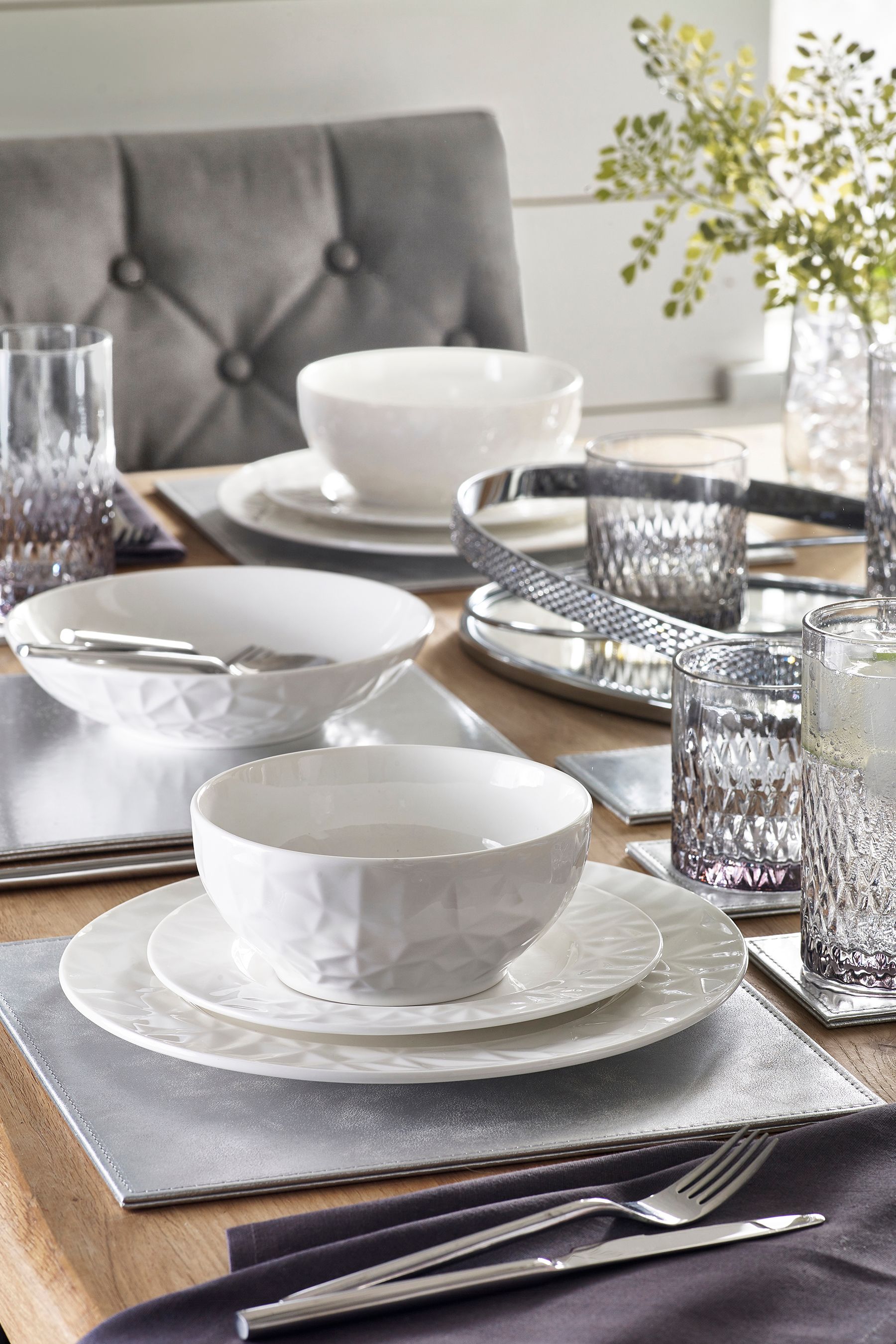 Buy White Mode Embossed 12 Piece Dinner Set from the Next UK online shop