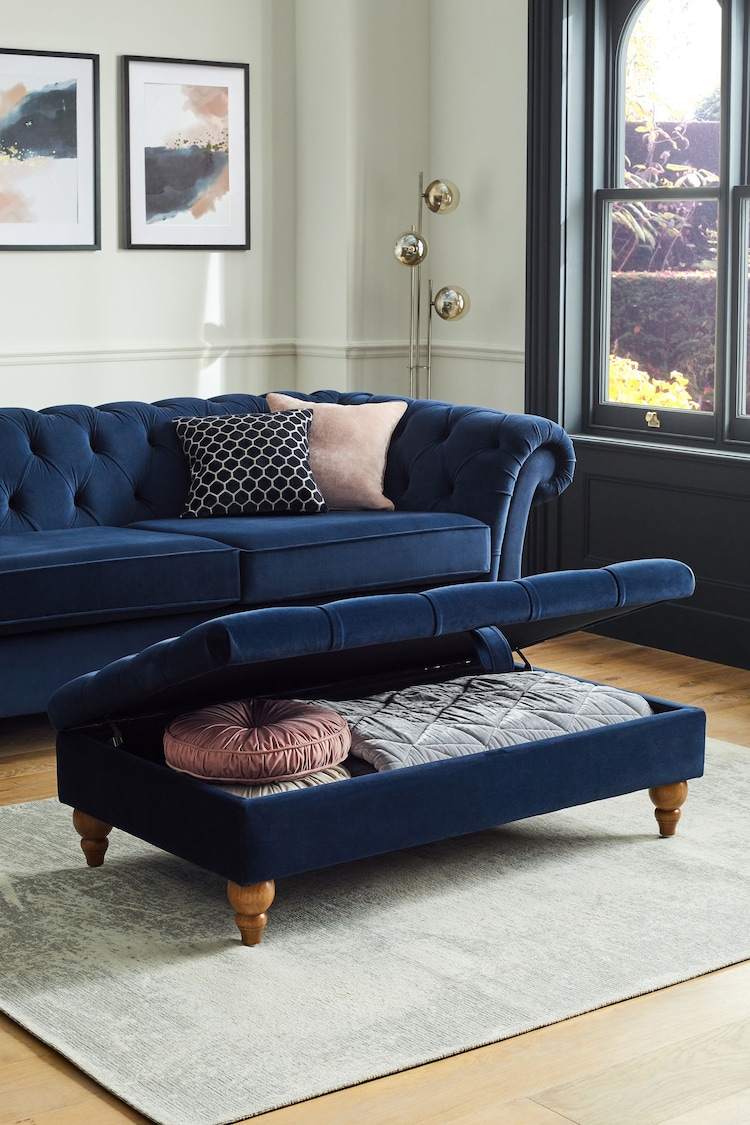Buy Buttoned Soft Velvet Navy Blue Albury Large with Storage Footstool ...