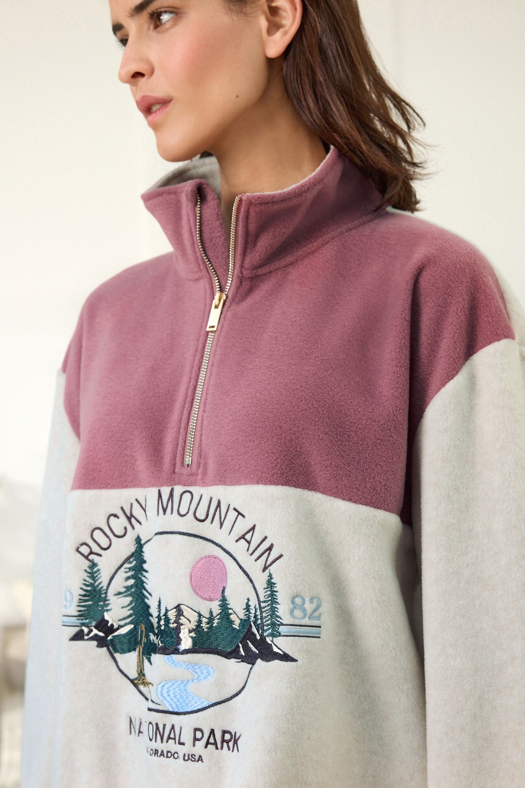 Buy Pink/Ecru Half Zip Fleece Top from the Next UK online shop