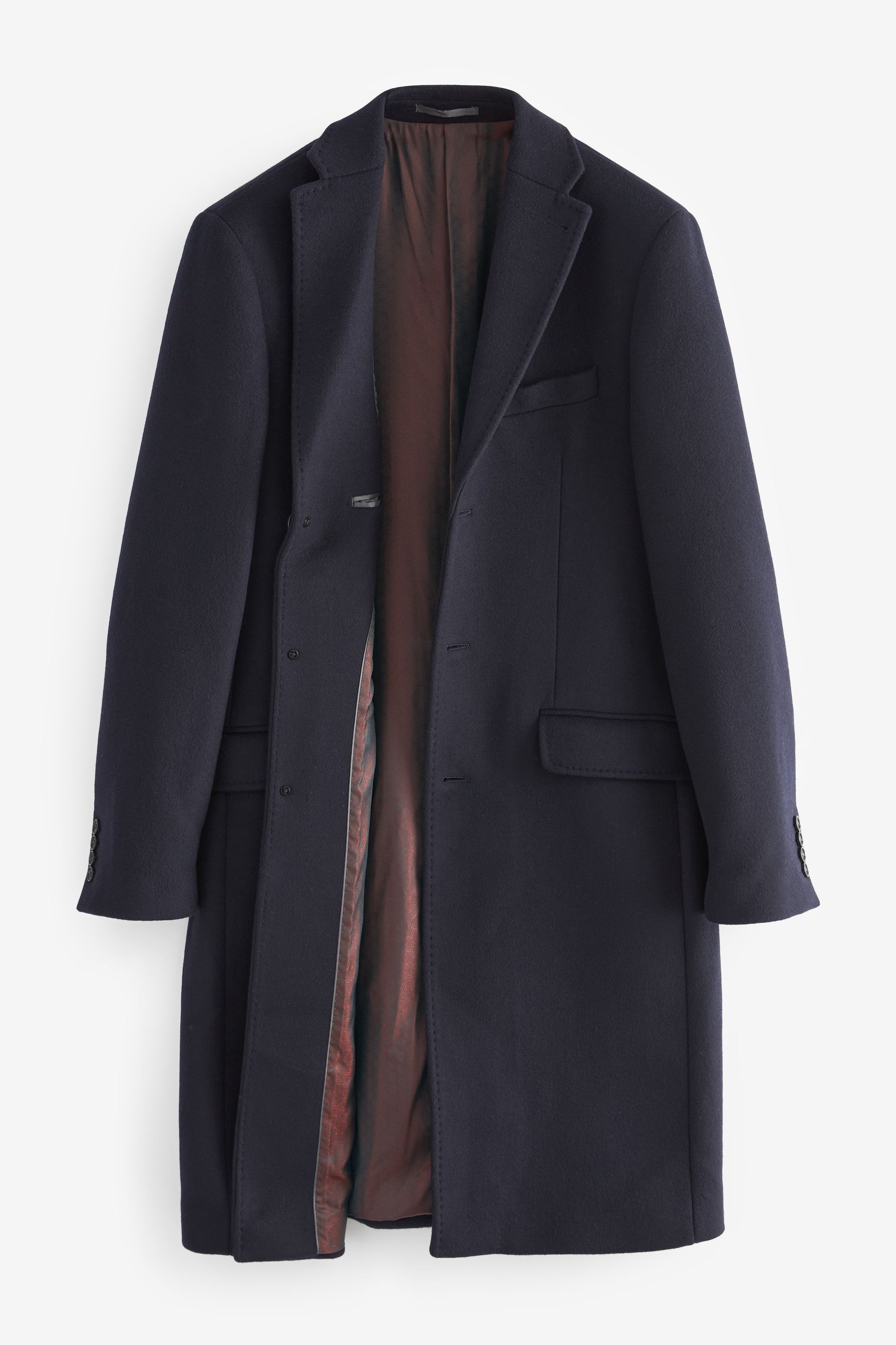 Buy Navy Blue Signature Italian Wool Rich Epsom Overcoat With Cashmere ...