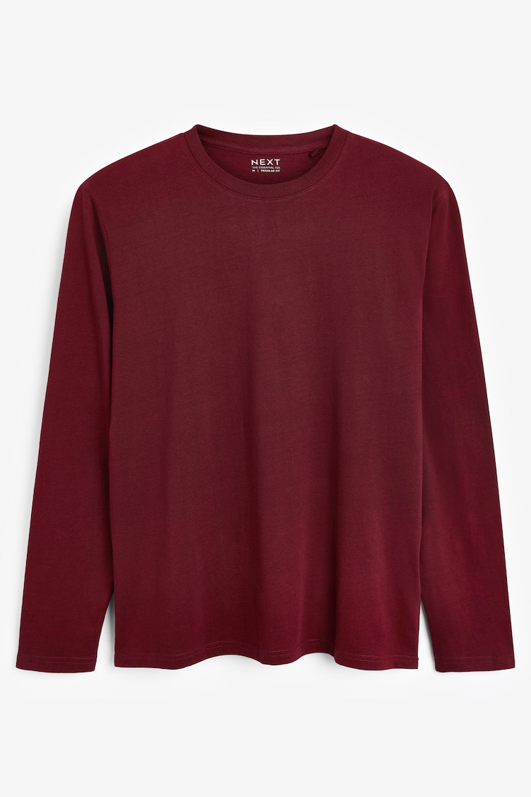 Buy Burgundy Red Regular Fit Long Sleeve Crew Neck T-Shirt from Next ...