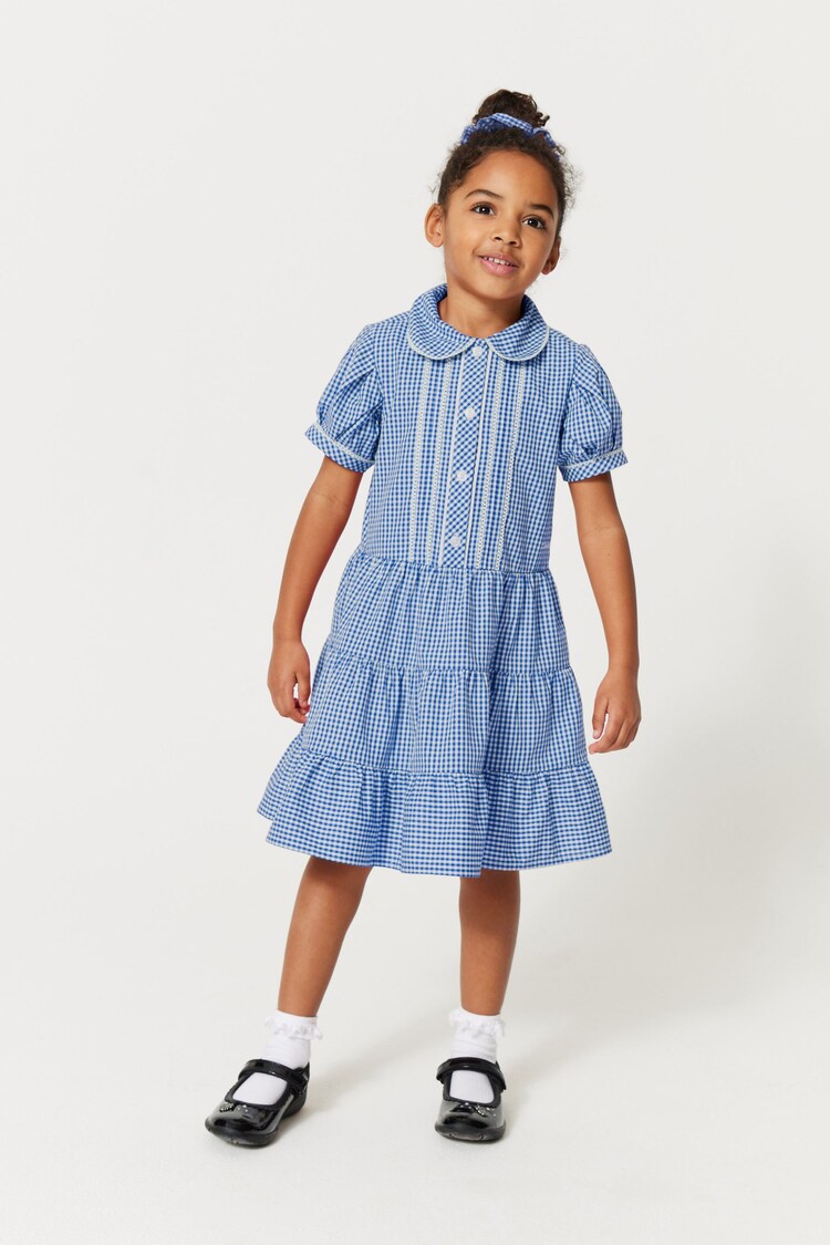 Buy Clarks Sky Blue Clarks Gingham School Dress and Scrunchie Set from ...