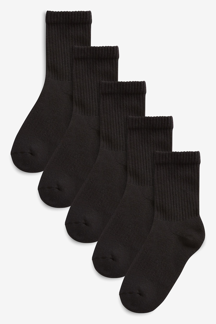 Buy Black 5 Pack Cotton Rich Cushioned Footbed Ribbed Socks from Next ...