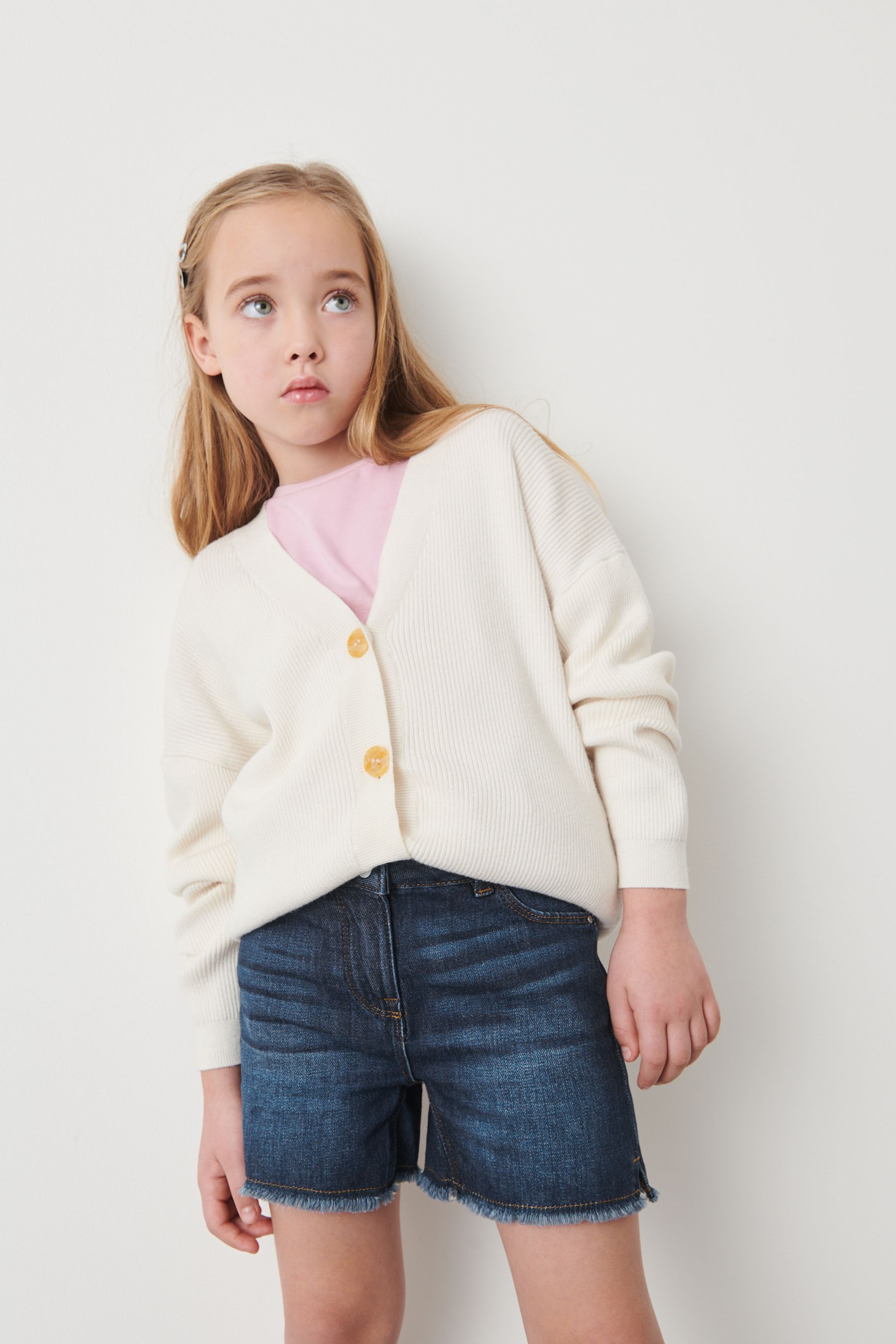 Buy Dark Blue Longer Length 100% Cotton Frayed Edge Denim Shorts (3 ...