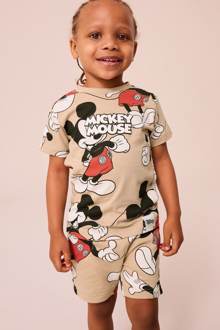 Buy Neutral Tan Mickey Mouse All Over Printed T-Shirt and Shorts ...