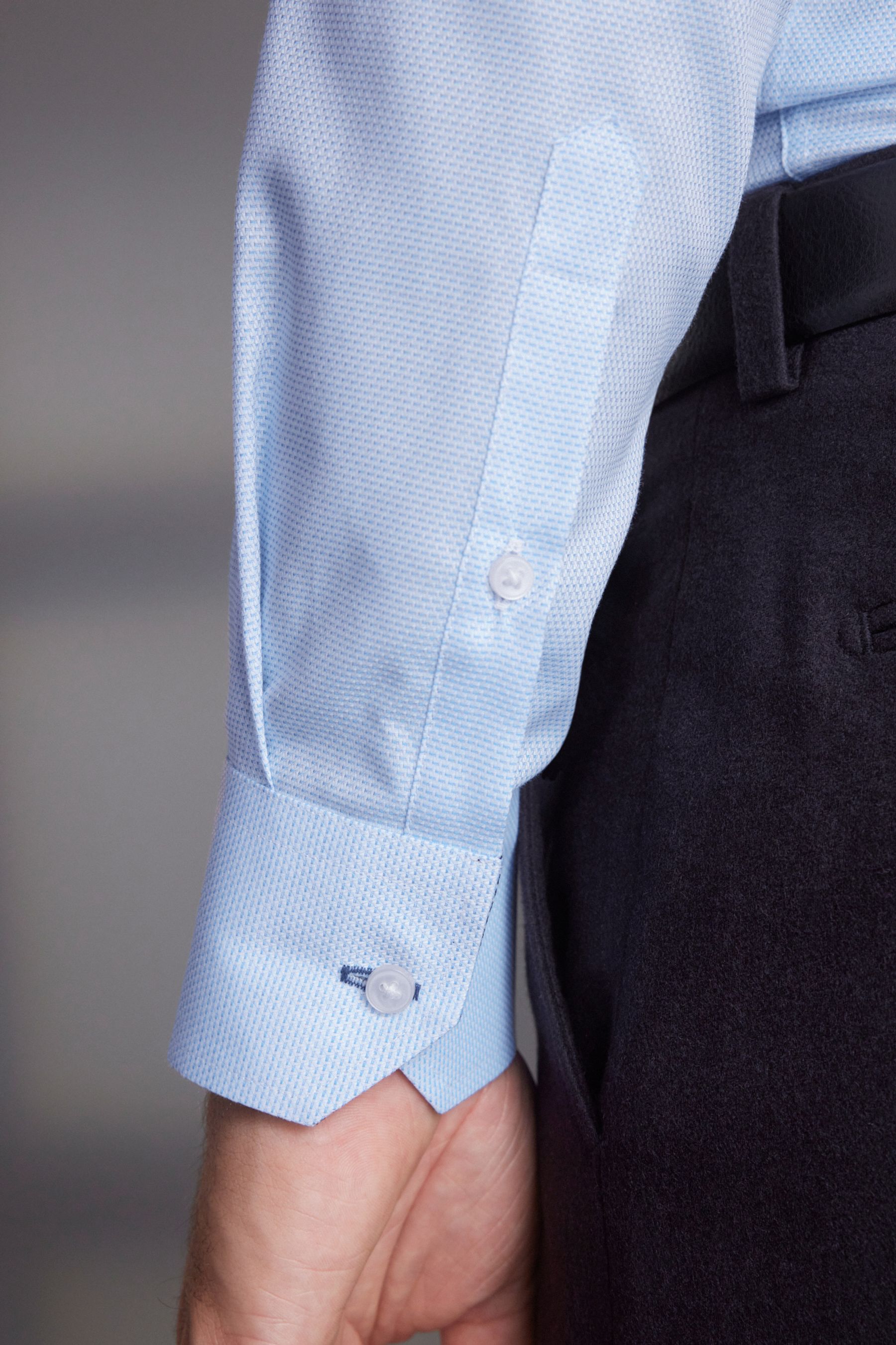 Buy Light Blue Slim Fit Signature Premium 100% Cotton Textured Long ...