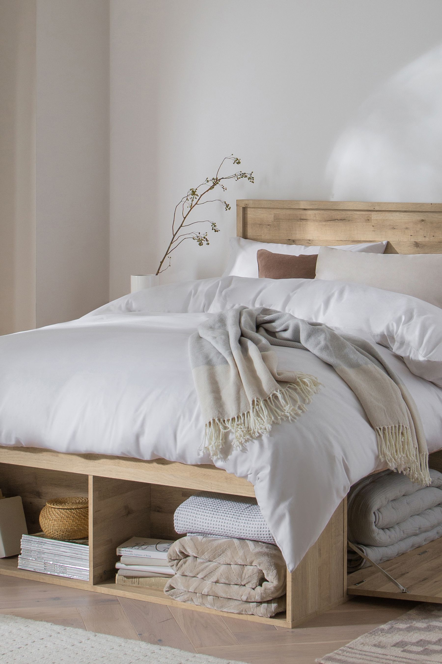 Buy Light Oak Effect Bronx Platform Bed Frame with Storage from the ...