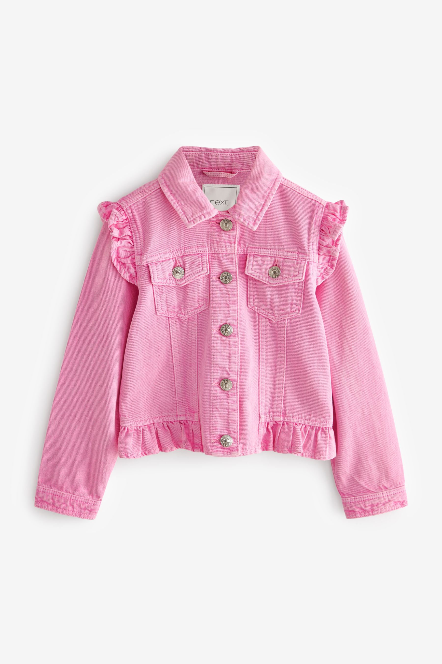 Buy Bright Pink 100% Cotton Frill Shoulder Denim Jacket (3-16yrs) from ...