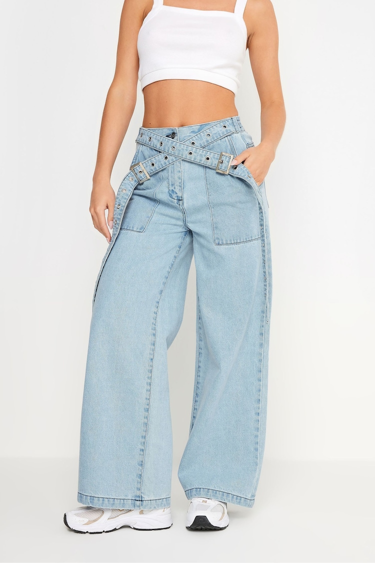 Buy PixieGirl Petite Blue 100% Cotton Light Cross Over Belt Jeans from ...