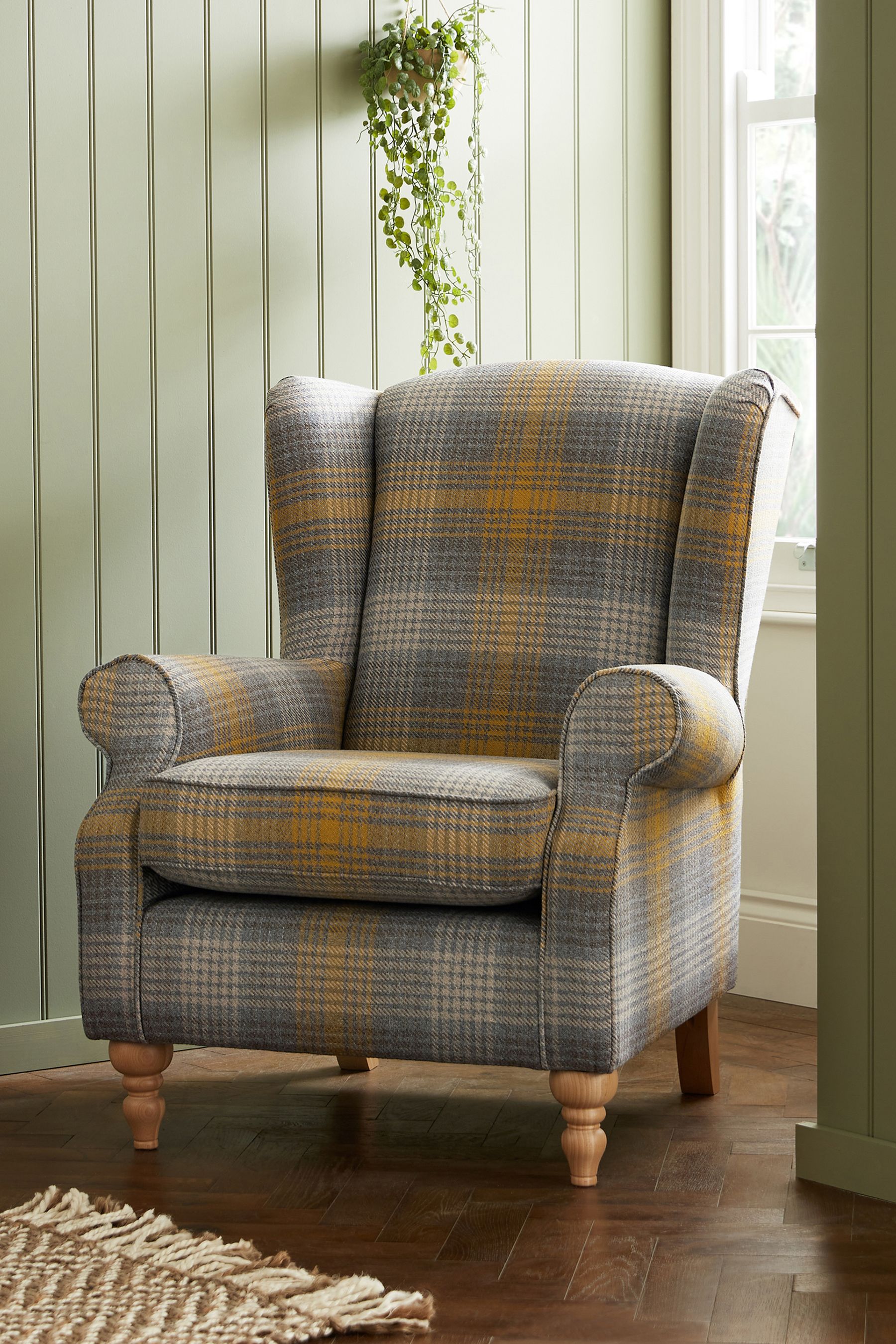 Buy Tweedy Check Murray Ochre Yellow Sherlock Highback Armchair from ...
