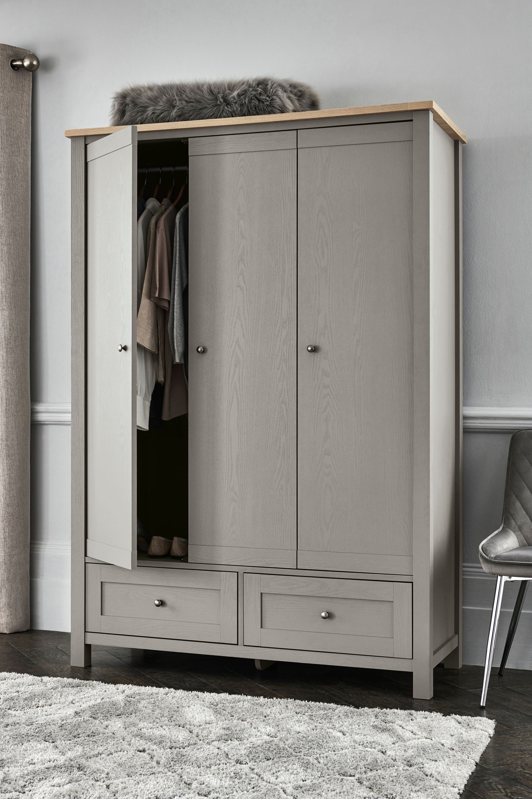 Buy Dove Grey Malvern Paint Effect Triple, 2 Drawers Wardrobe from the ...