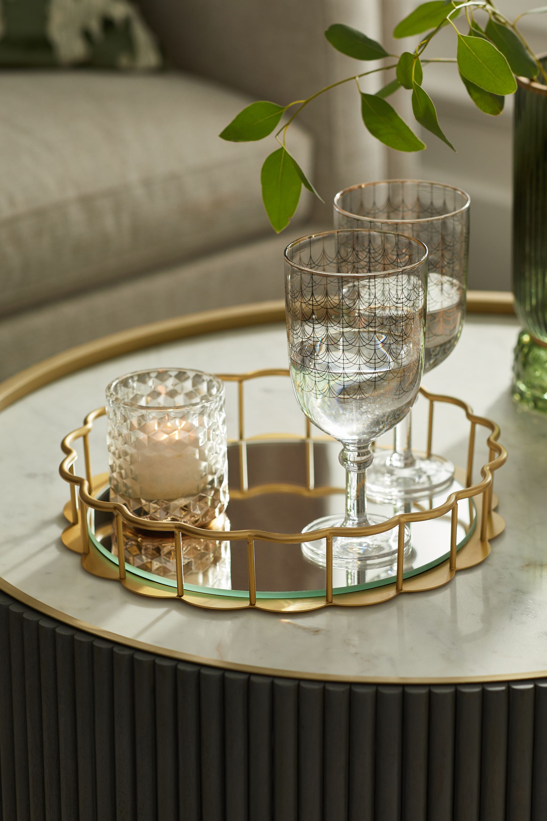 Buy Gold Scalloped Metal Edge Mirror Tray from the Next UK online shop