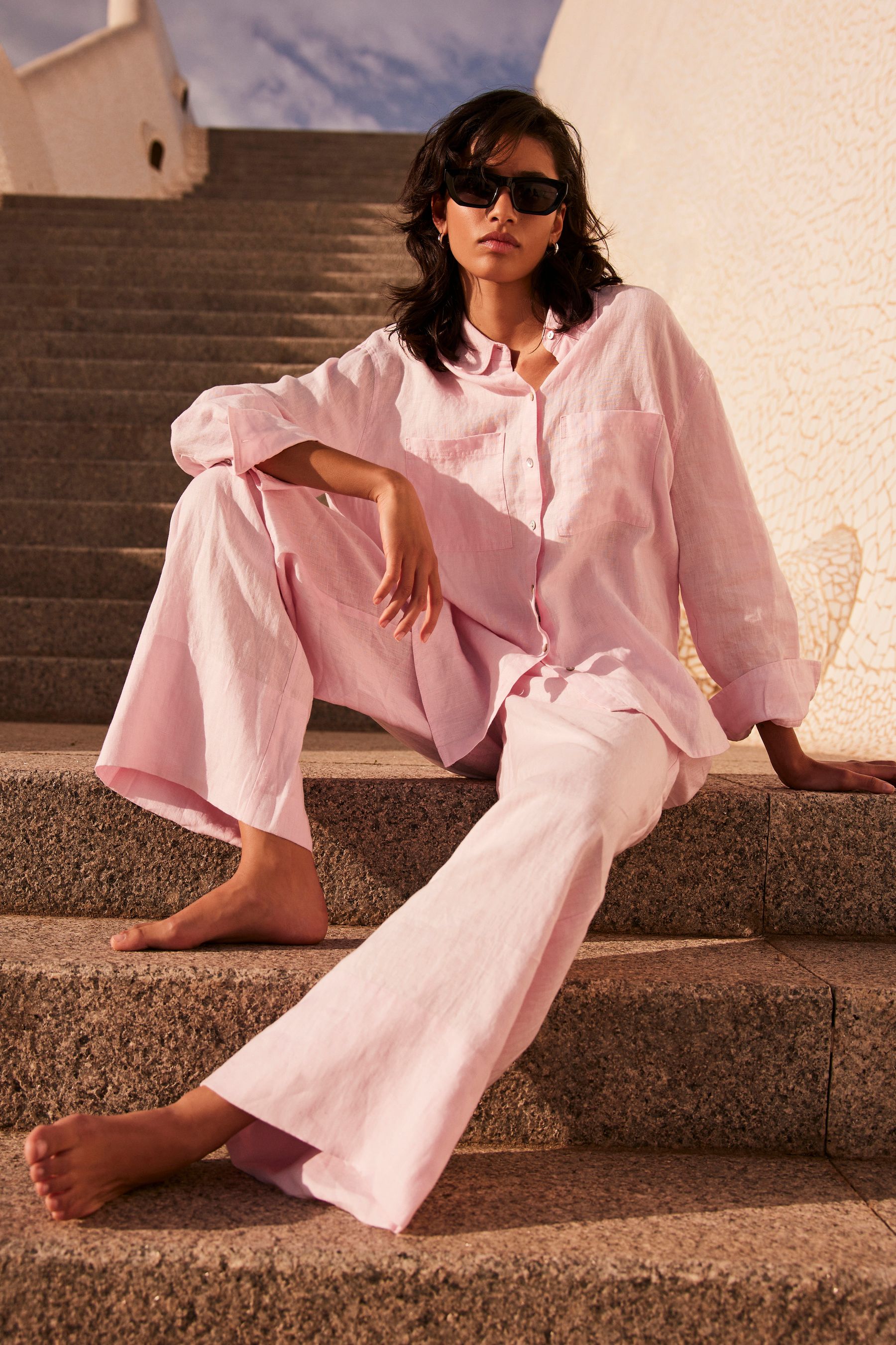 Buy Mint Velvet Pink 100% Linen Long Sleeve Shirt from the Next UK ...