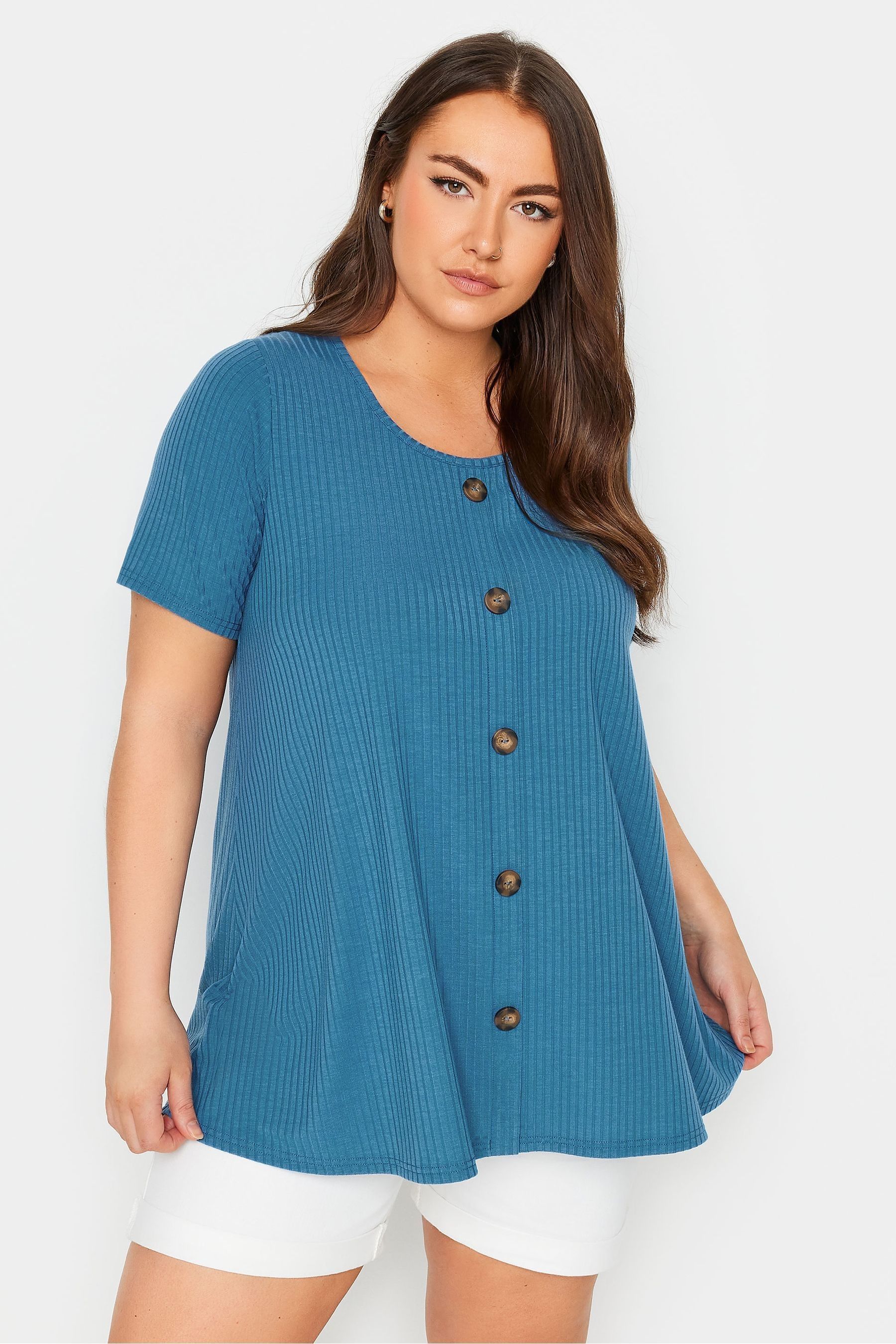 Buy Yours Curve Blue Button Front Ribbed Tunics from the Next UK online ...