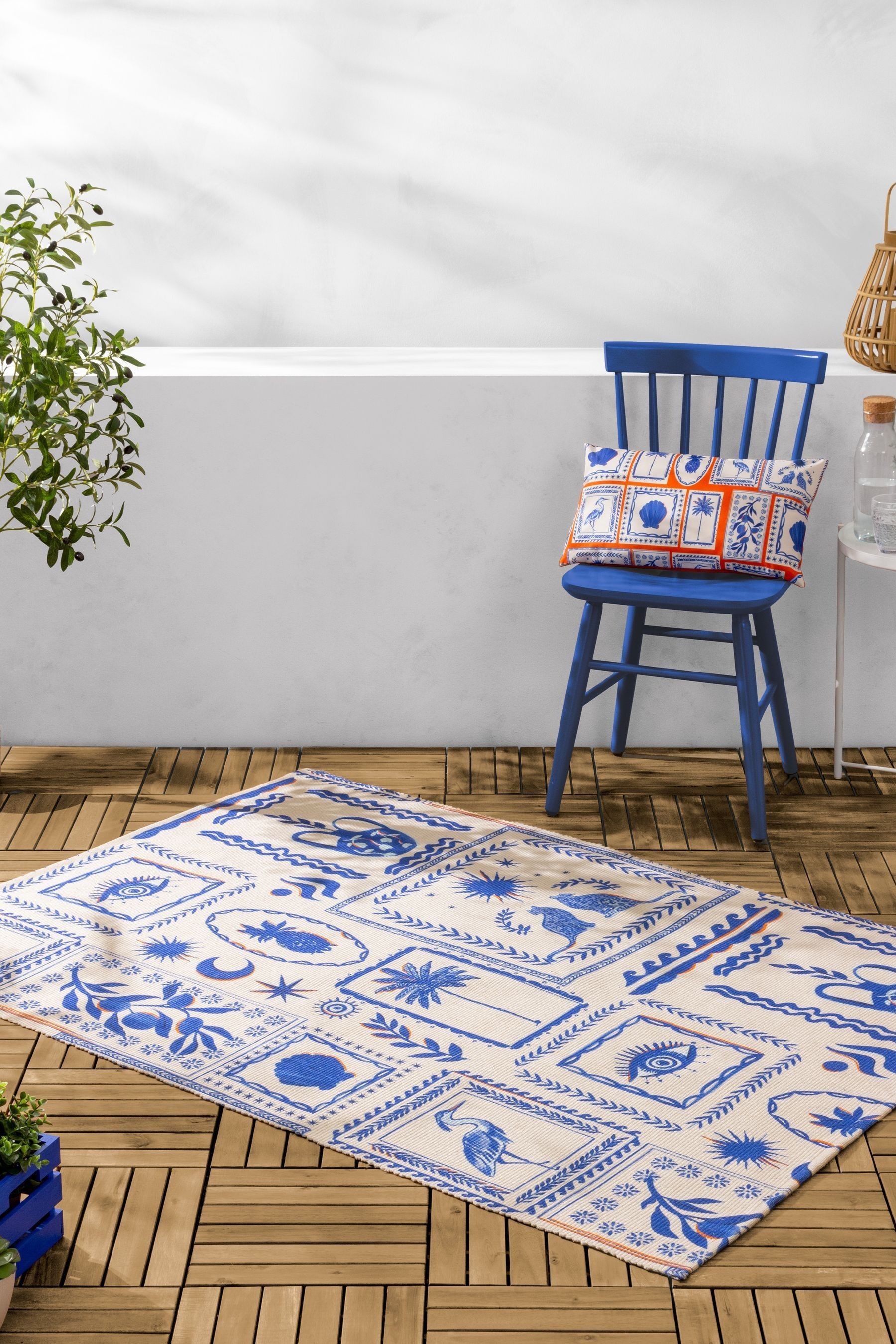 Buy Furn Blue Frieze Abstract Outdoor/Indoor Washable Rug from the Next ...