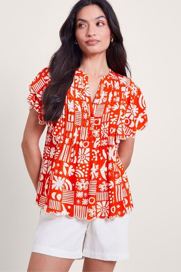 Buy Monsoon Red Dario Print Pleat Top from the Next UK online shop