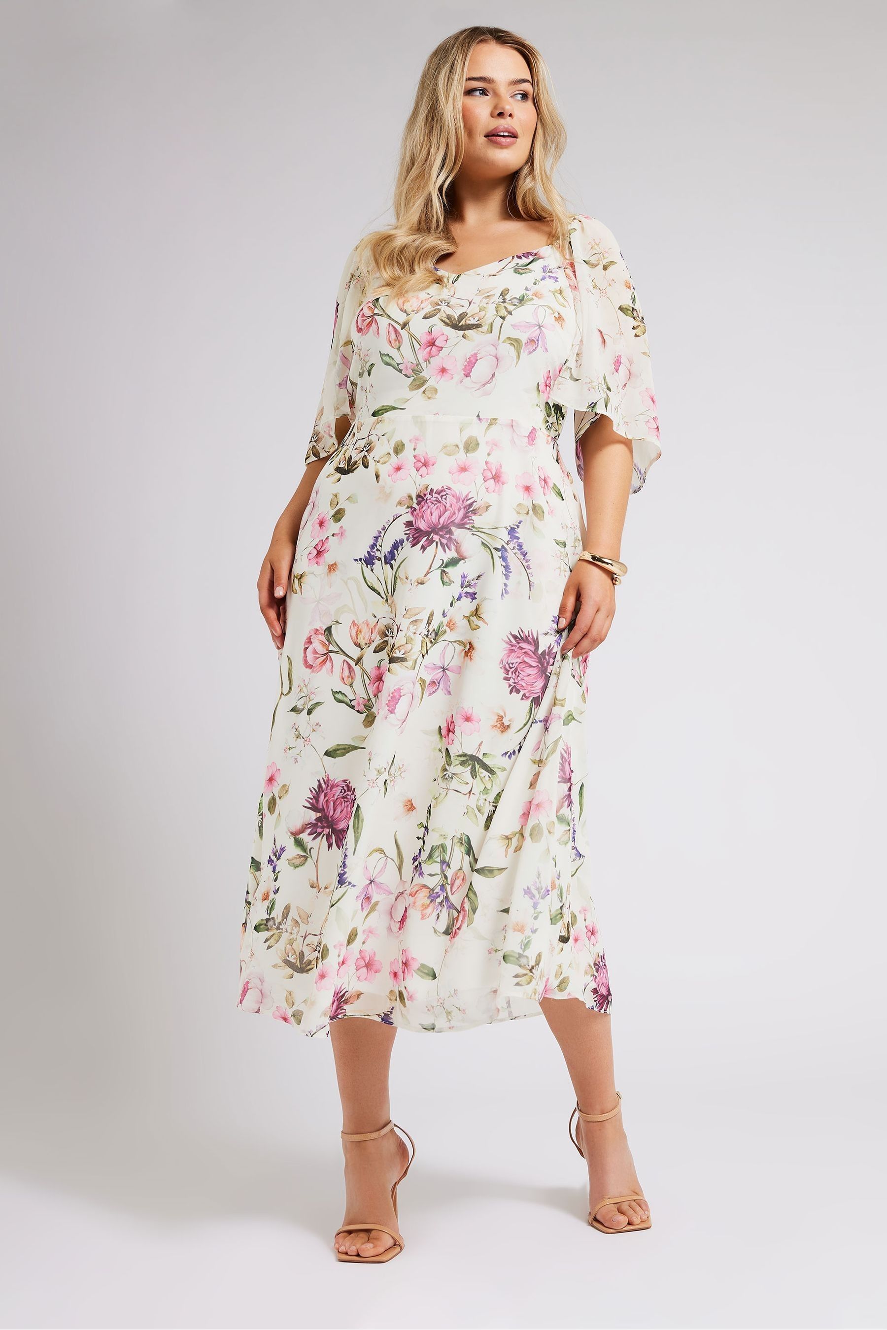 Buy Yours Curve Ivory White LONDON Curve Floral Print Maxi Dress from ...